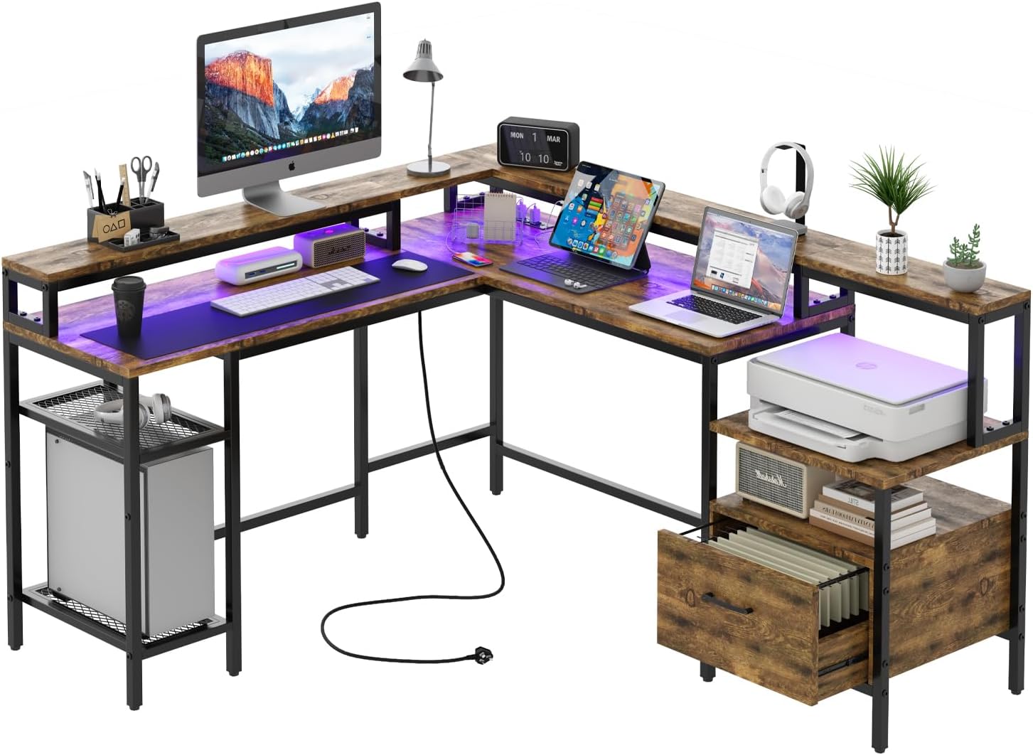 Amazon.com: SkyMirror Computer Desk L Shaped 66" with LED Lights and ...