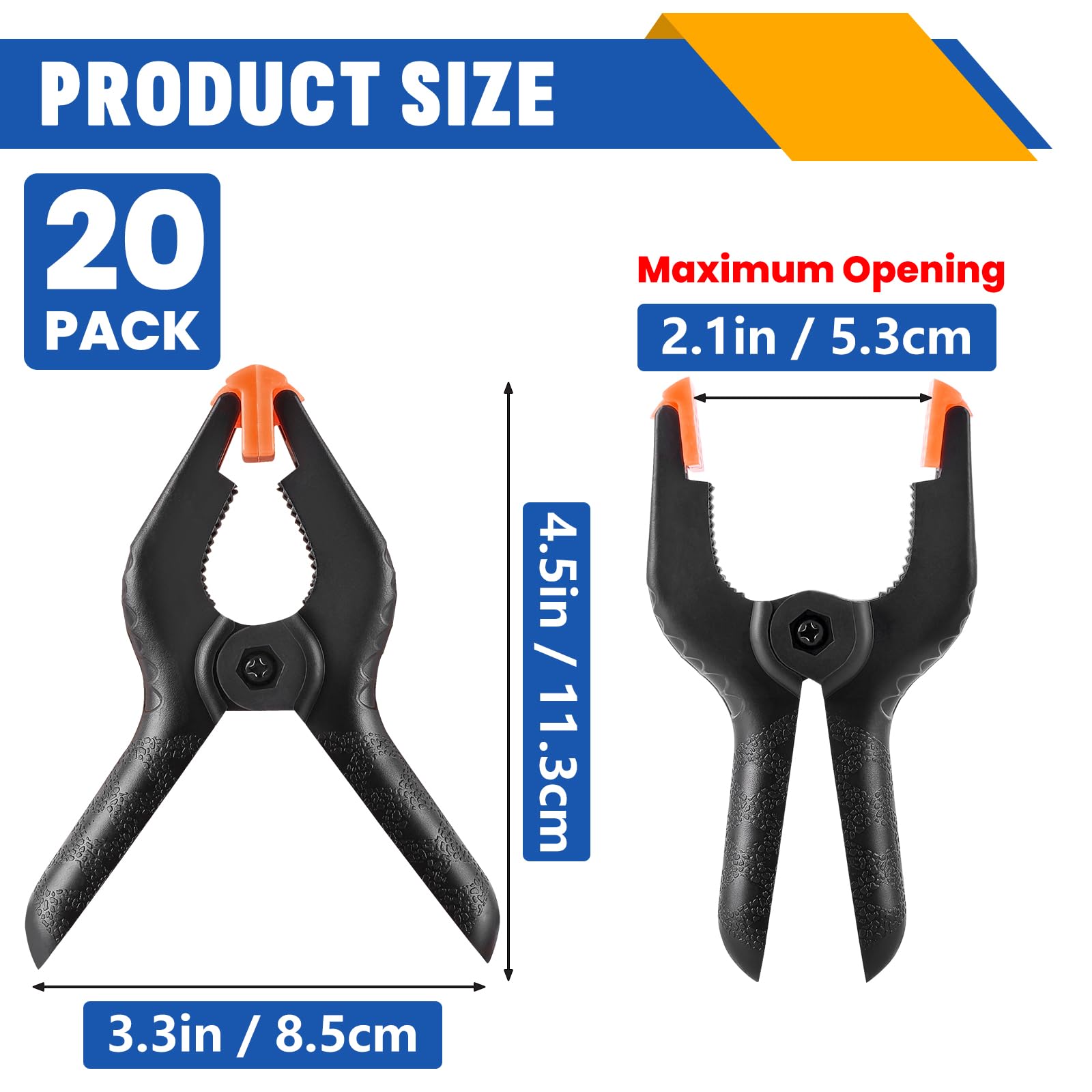Snapklik.com : 20 Pack 4.5 Inch Plastic Spring Clamps, Black Heavy Duty ...