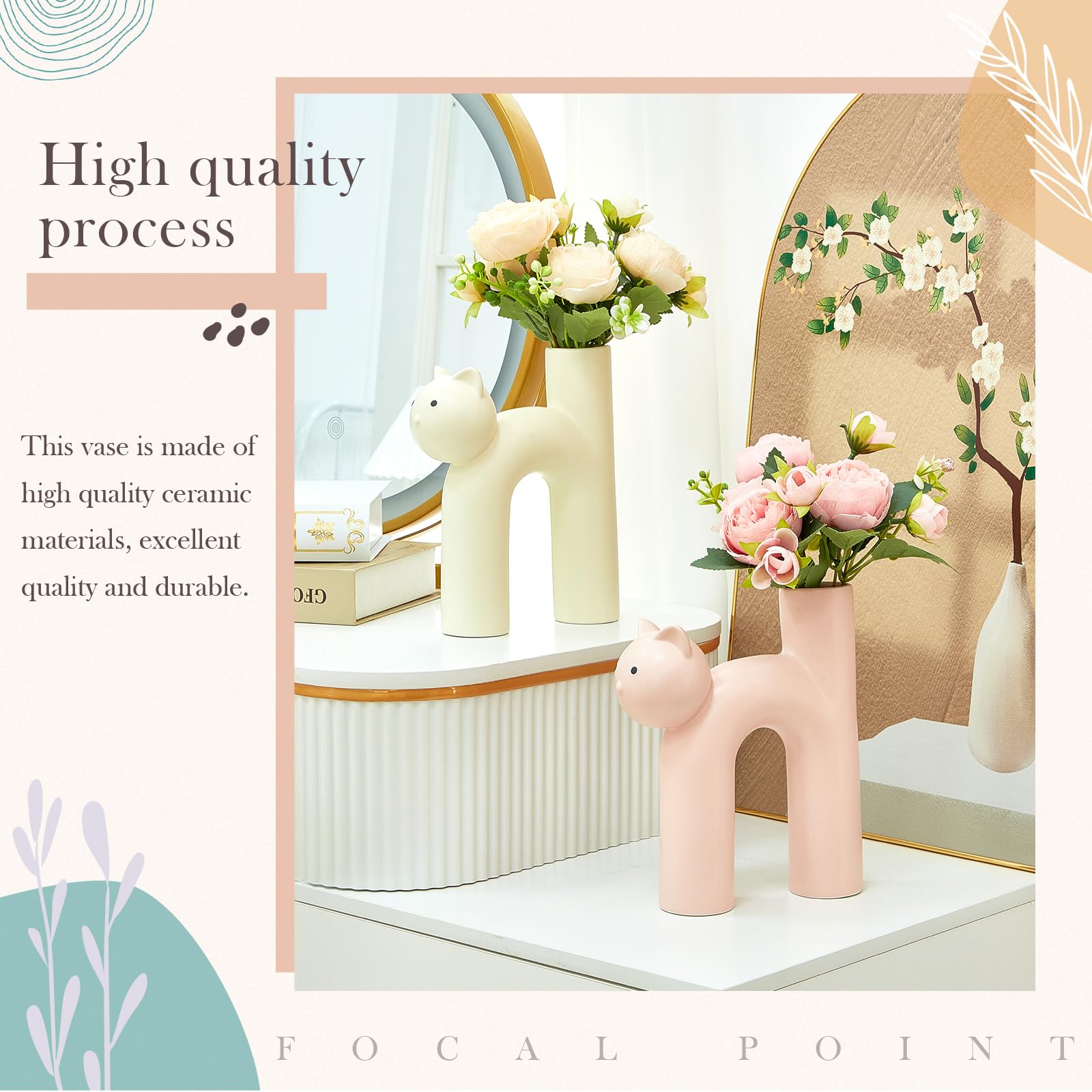 Bokon 2 Pcs Cat Shaped Ceramic Flower Vase Twist Pipe Shaped Cat Vase ...