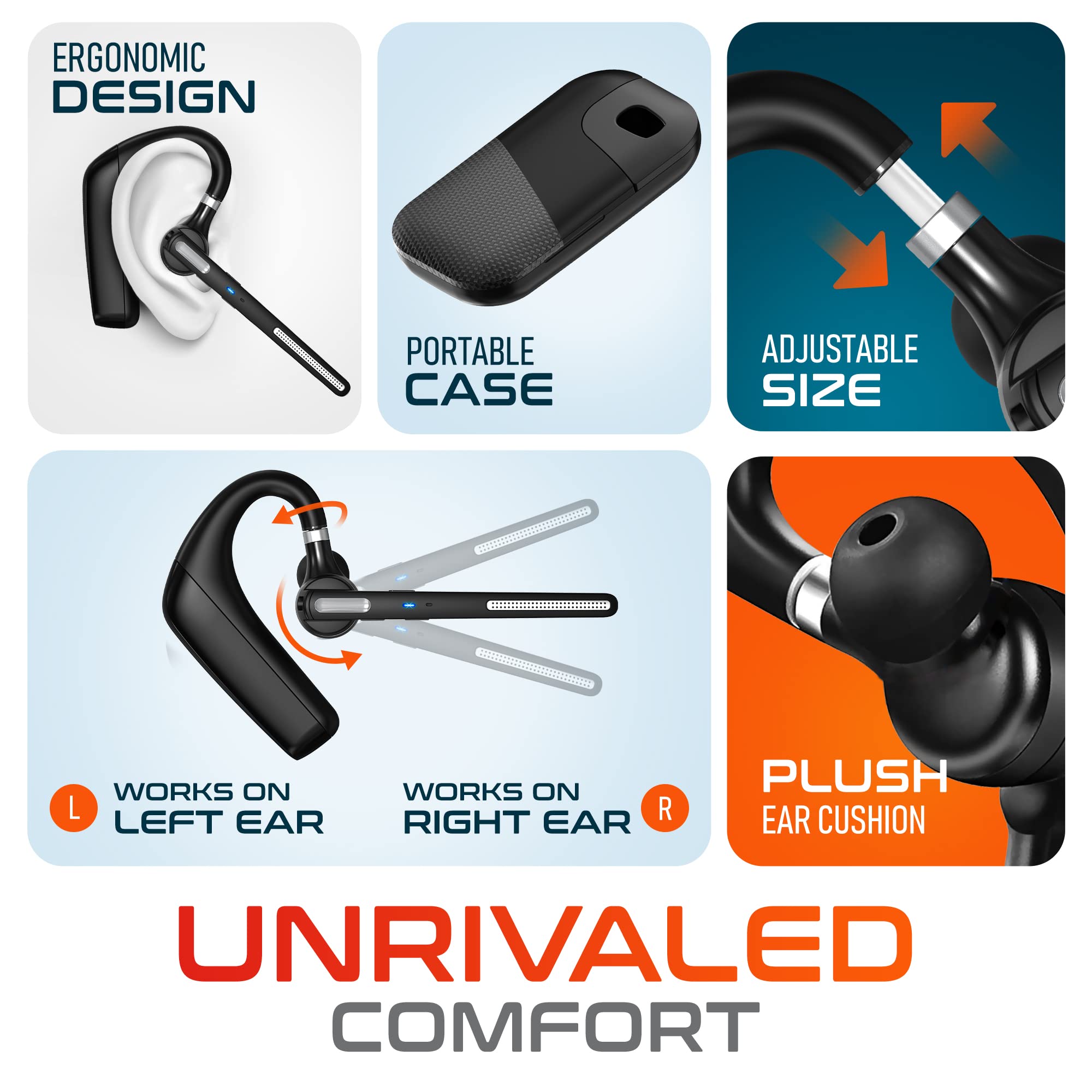 Ultralight Bluetooth Headset with Noise Cancelling Microphone, Business ...