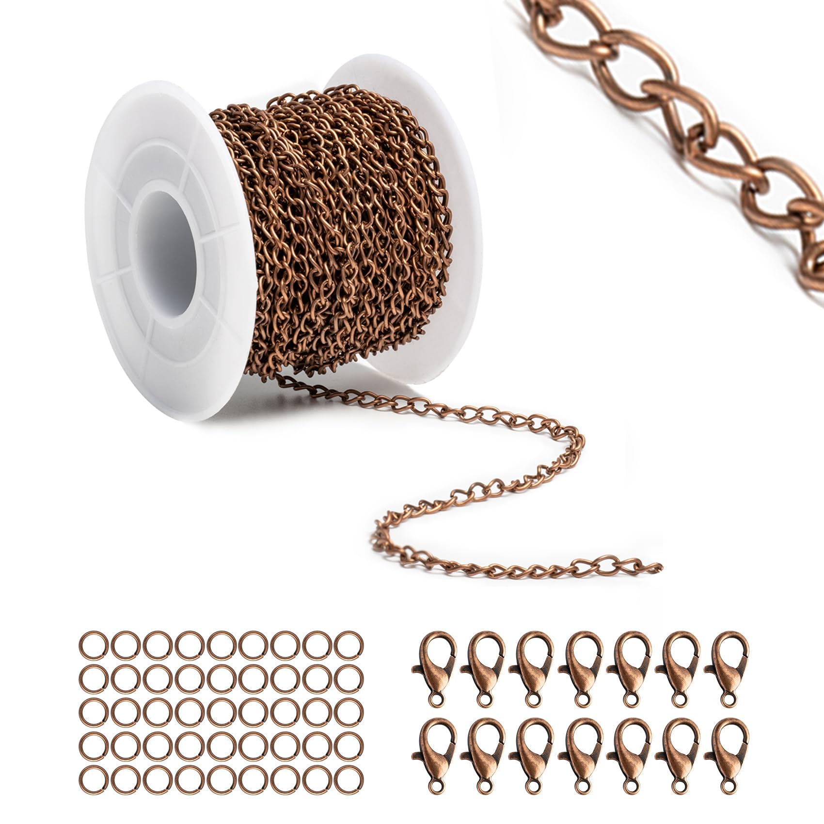 Amazon.com: Lemonkey 33 Feet Metal Red Copper Necklace Chains Curb ...