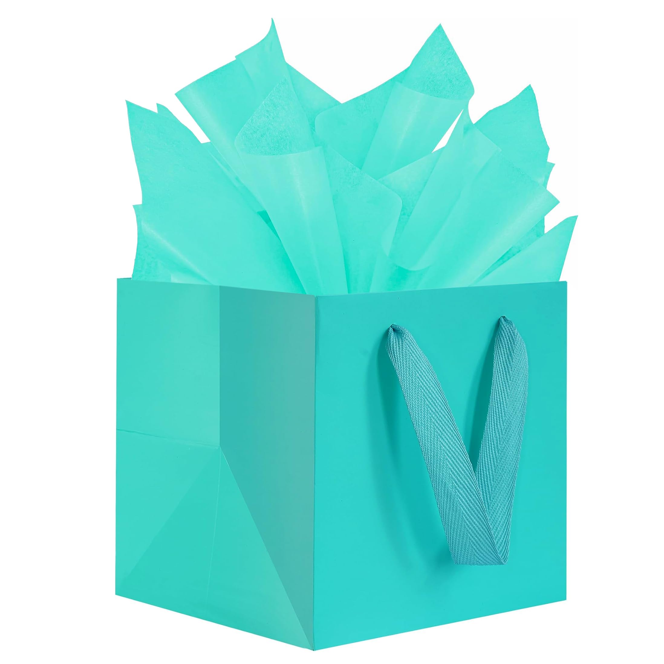 Amazon.com: KEYYOOMY Teal Blue Square Gift Bags with Tissue Paper ...