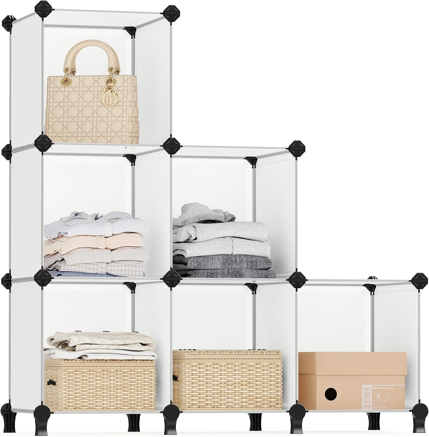 SONGMICS 6 Cube Storage Organizer, DIY Closet Shelf, Plastic Clothes ...
