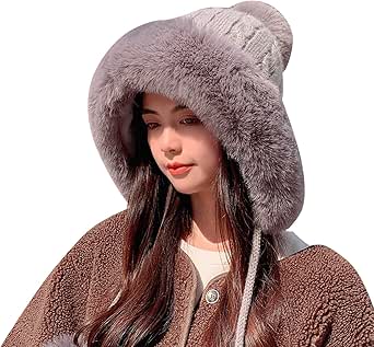 Cute Plush Furry Hat Cap with Earflaps Fuzzy Pompom Hat Soft Warm ...