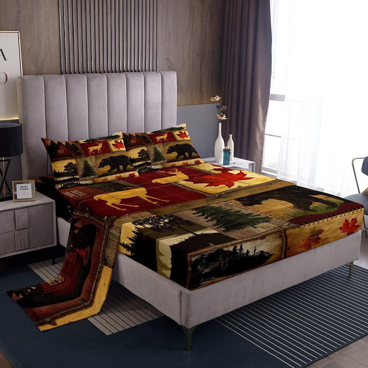 Erosebridal Patchwork Rustic Cabin Bed Sheet Set Queen,Woodland Animal ...
