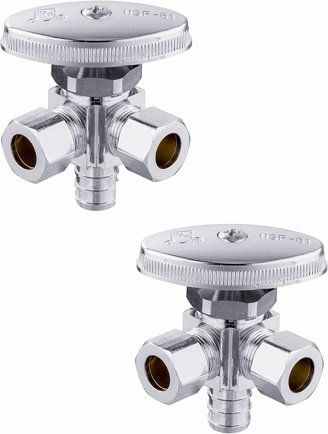 (Pack of 2) EFIELD Dual Outlet Angle Stop Valve, 1/2" Pex-b Crimp ...