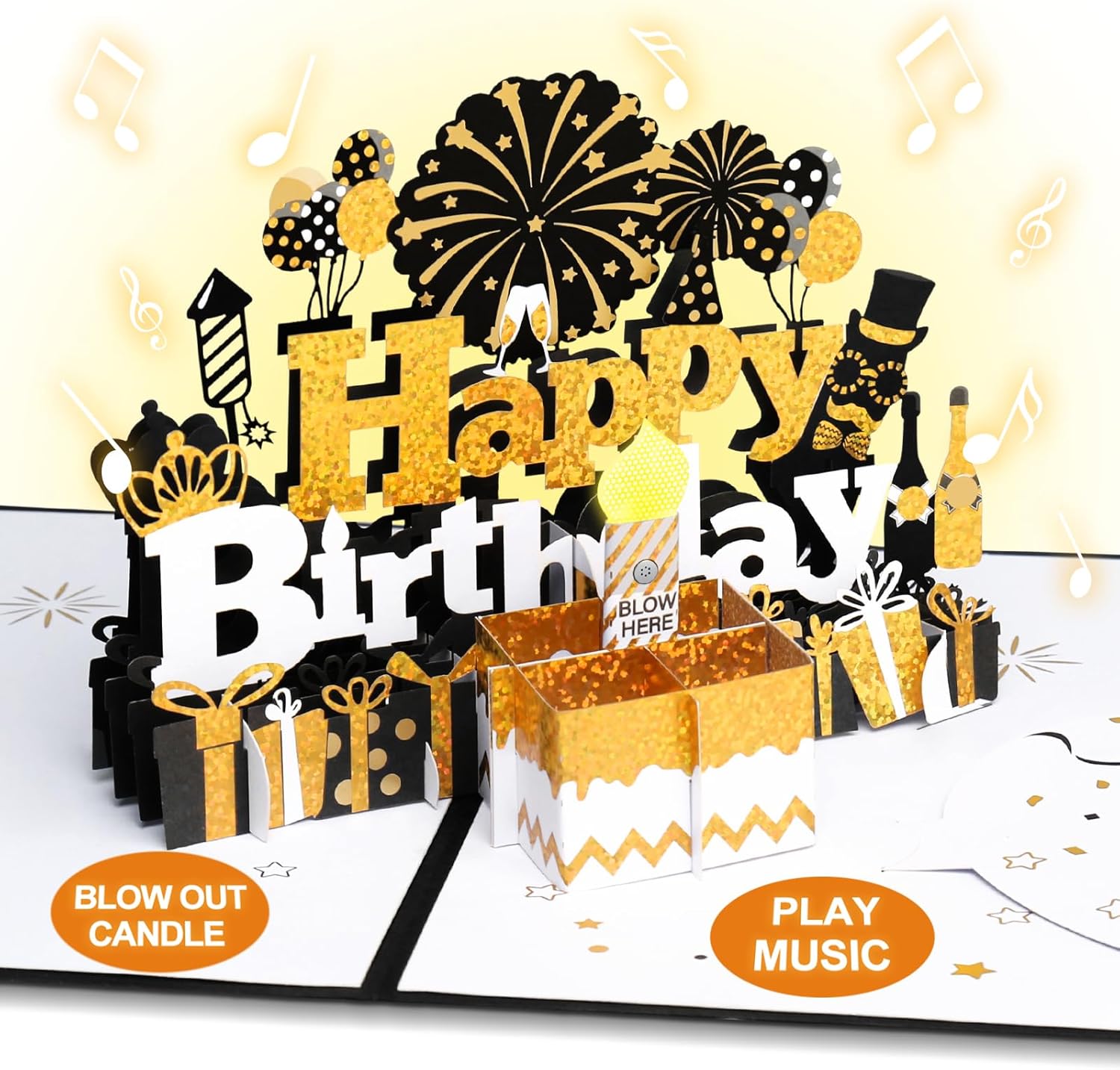 Birthday Card, Musical Birthday Cards with Light, Blowable Candle 3D ...