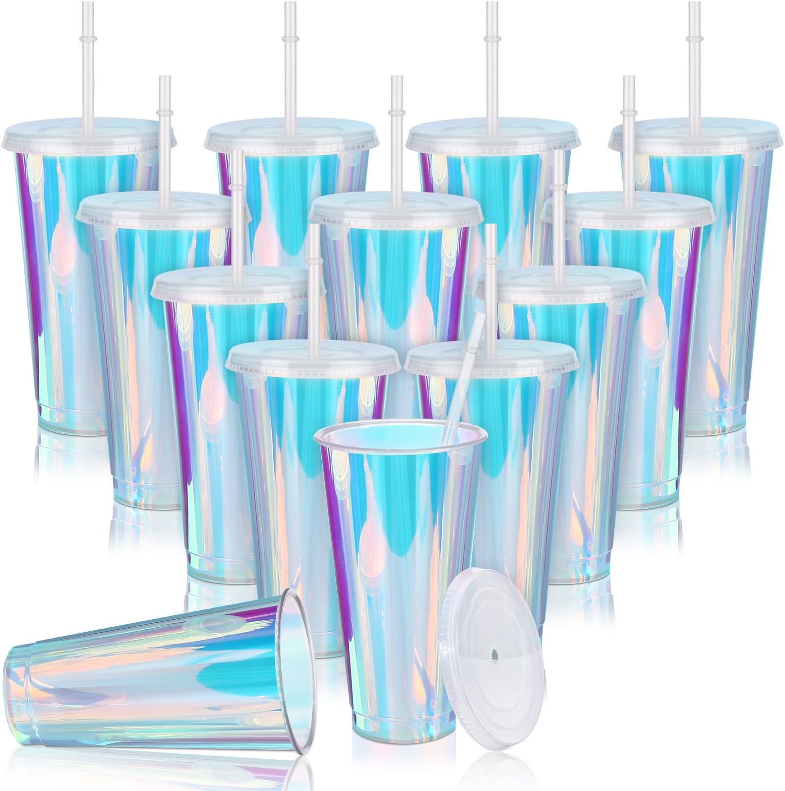 Amazon.com: Domensi Iridescent Plastic Cups with Lids and Straws 24 oz ...
