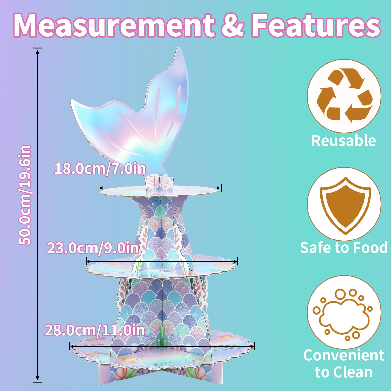 Snapklik.com : 3 Tier Mermaid Cupcake Stand Party Decorations Mermaid ...