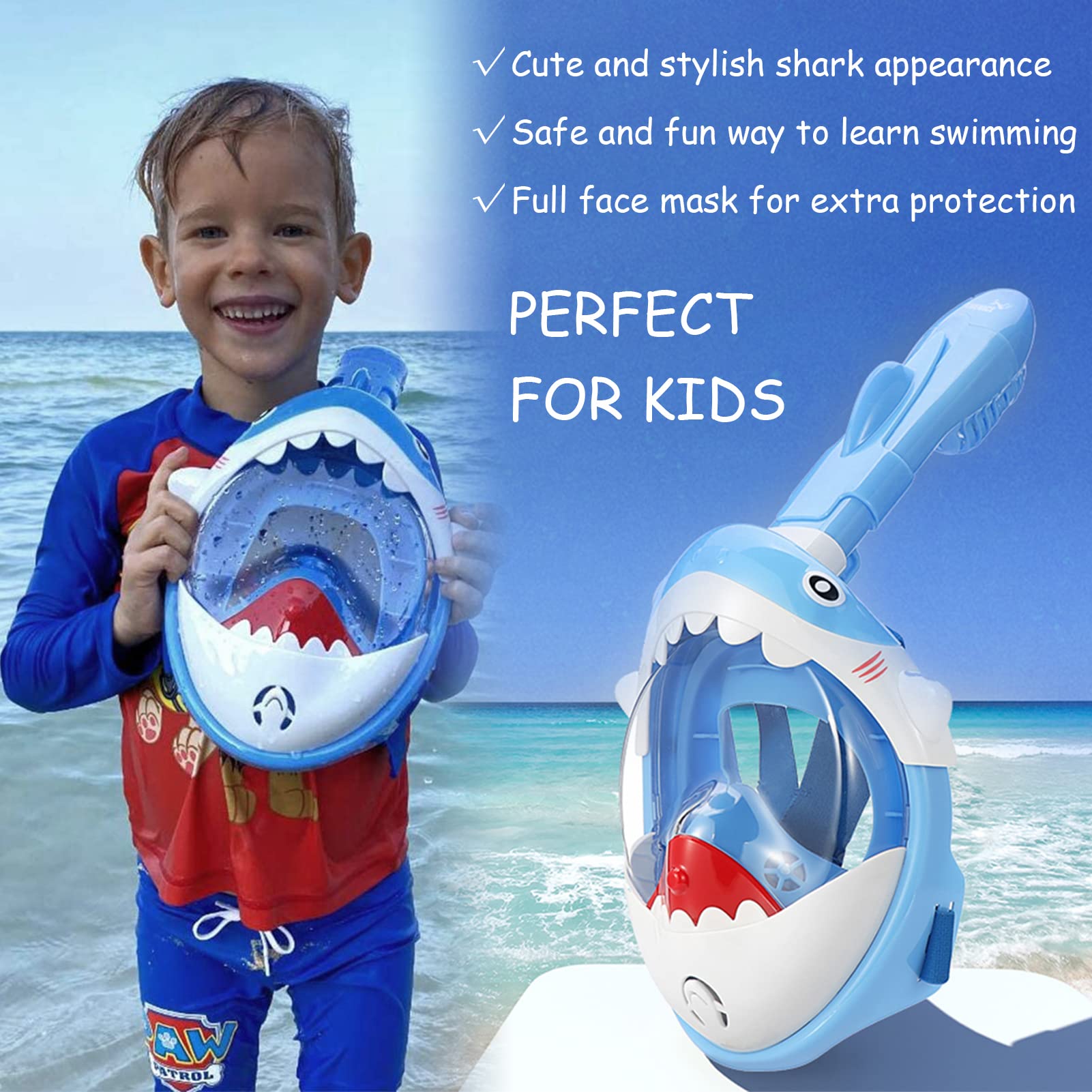 Snapklik.com : Snorkel Mask For Kids, Full Face Snorkeling Set
