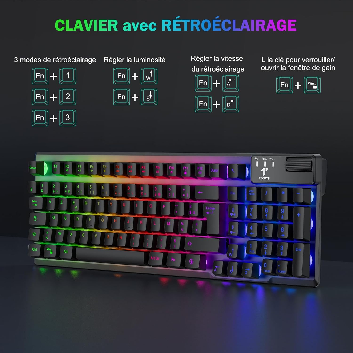 TECURS Clavier Gamer Semi-Mécaniques,19 Keys Anti-Ghosting ...