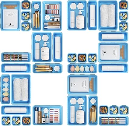 Amazon.com: A-LuGei 【𝟮𝟮𝗣𝗖𝗦】 Plastic Sky Blue Desk Drawer Organizer ...