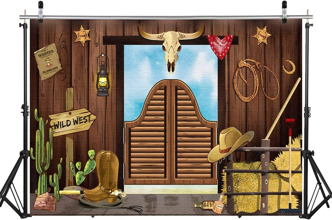LYWYGG 7x5FT Vinyl Photo Backdrop Cowboy Gathering Tribe Cactus Boots ...
