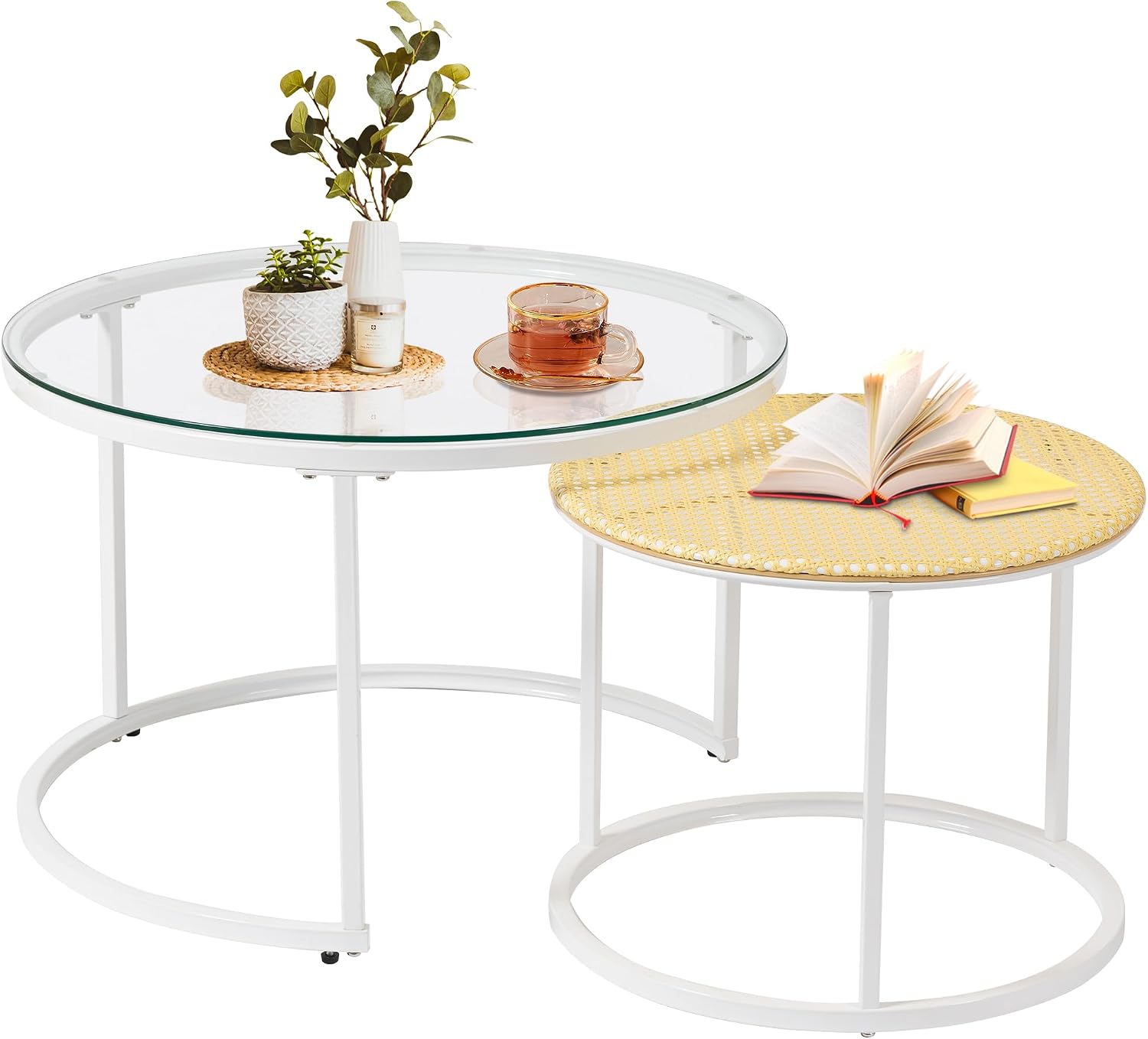 Amazon.com: Koifuxii Nesting Round Coffee Table Set of 2, Glass ...