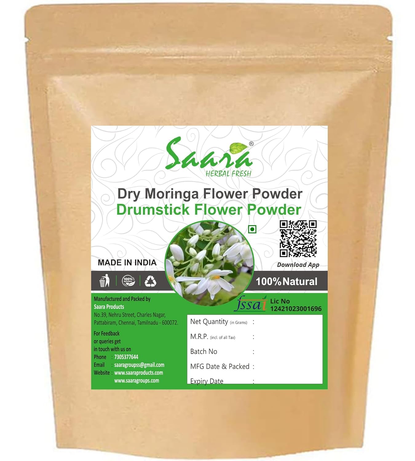 Saara HERBAL FRESH Moringa Flower Powder, 70g, Murungai Poo Powder ...