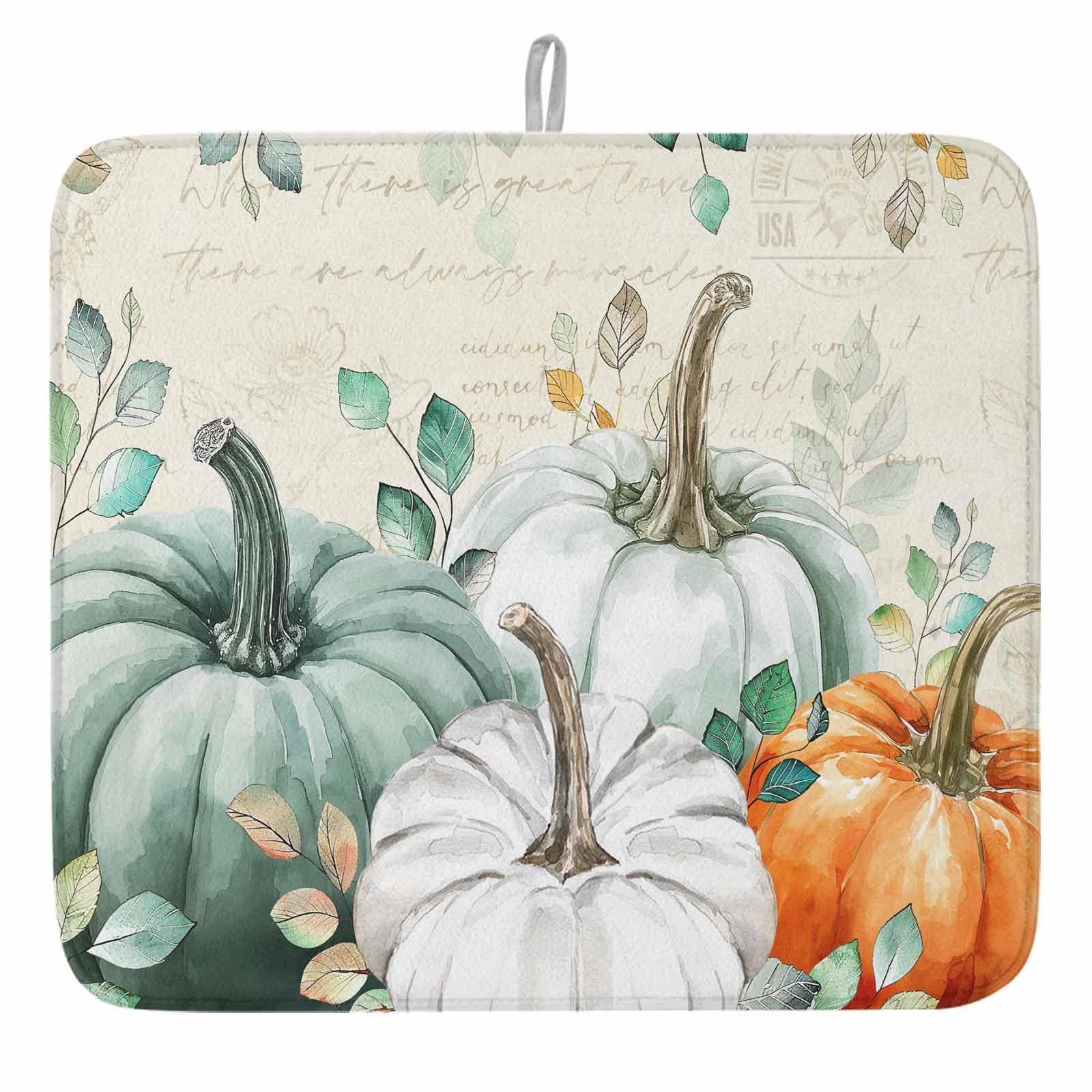 Amazon.com: Fall Dish Drying Mat for Kitchen Counter Green Pumpkin ...