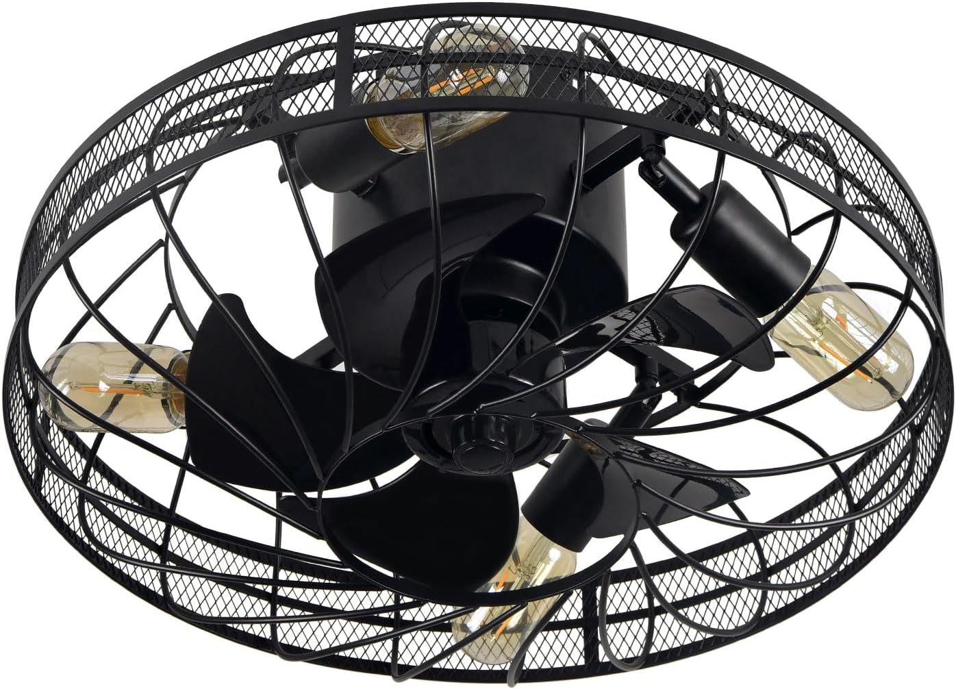 Black Cage Ceiling Fan, Closed Ceiling Fan Lighting Kit, Low Decibel ...
