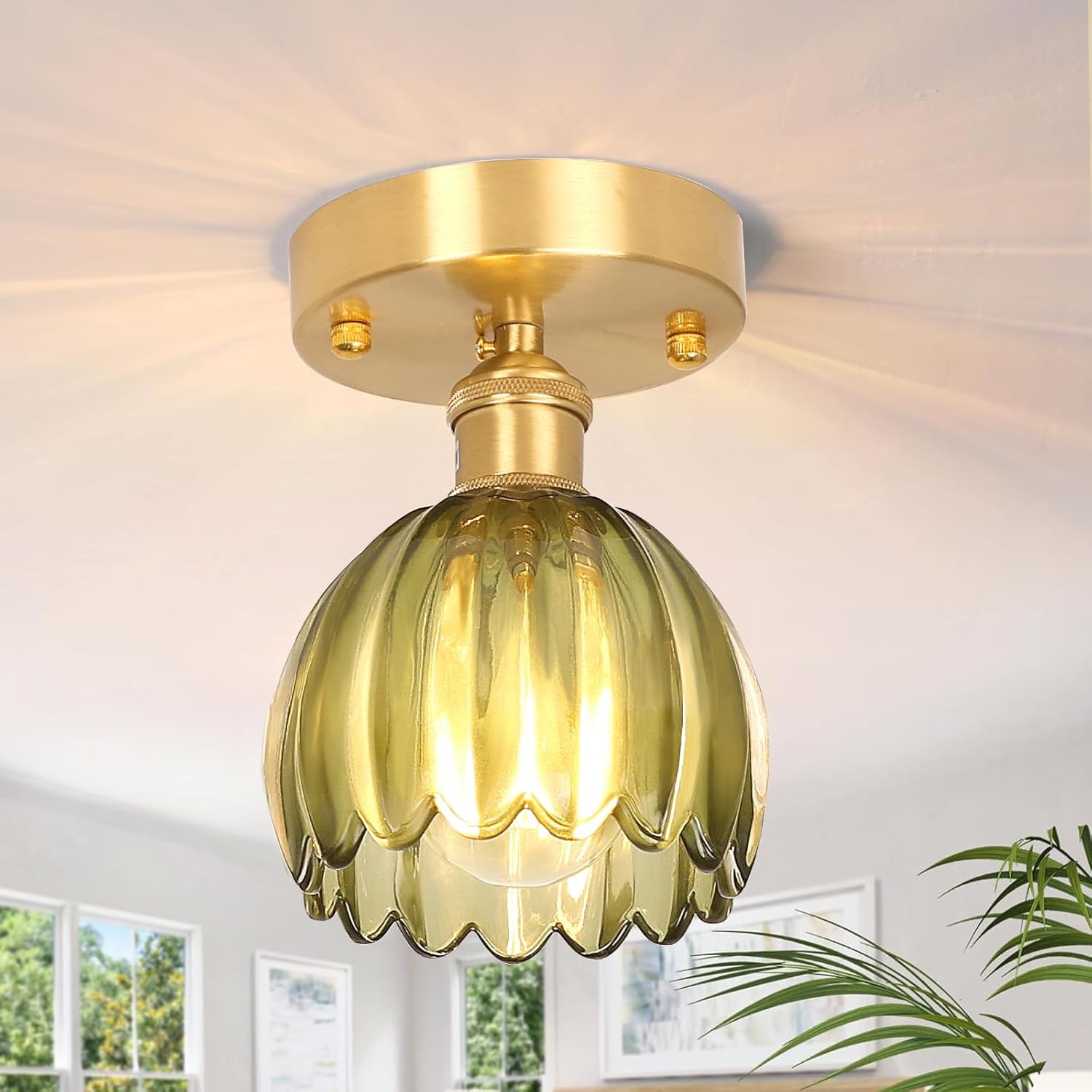 Shenmoyl Semi Flush Mount Ceiling Light, Gold Hallway Lights Fixture ...