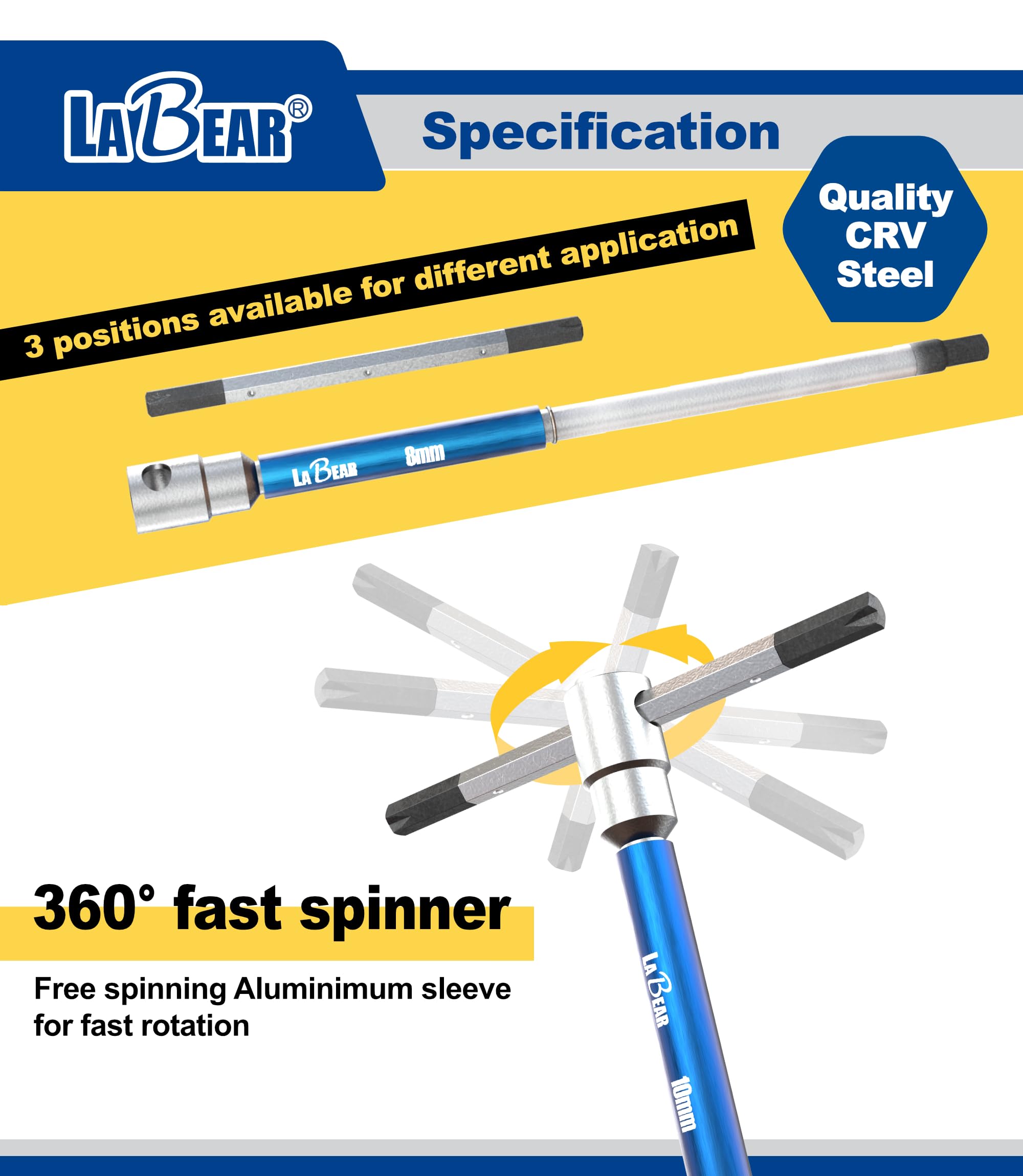 Snapklik.com : LABEAR-6pcs Metric 3-Way T-Handle Spinner Hex Allen Key ...