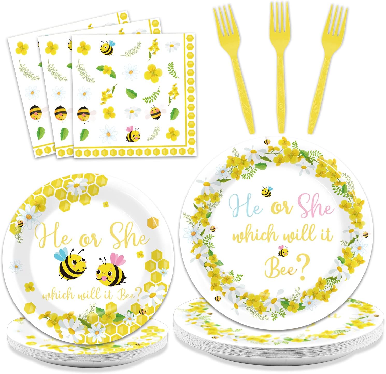 Amazon.com: 96PCS Bee Gender Reveal Party Decorations What Will It Bee ...
