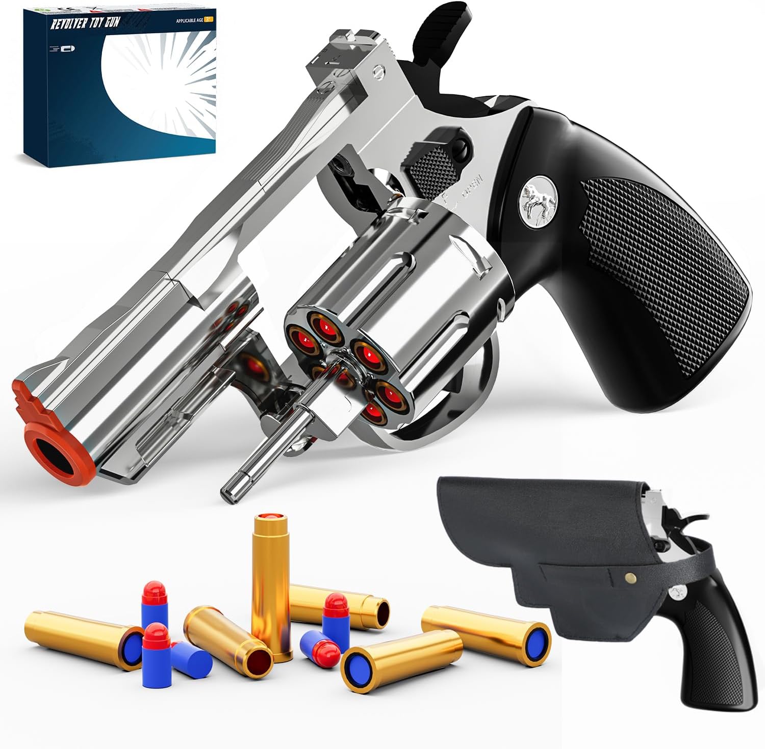 Amazon.com: Revolver Toy Gun with Holster Silver - Soft Bullet Western ...
