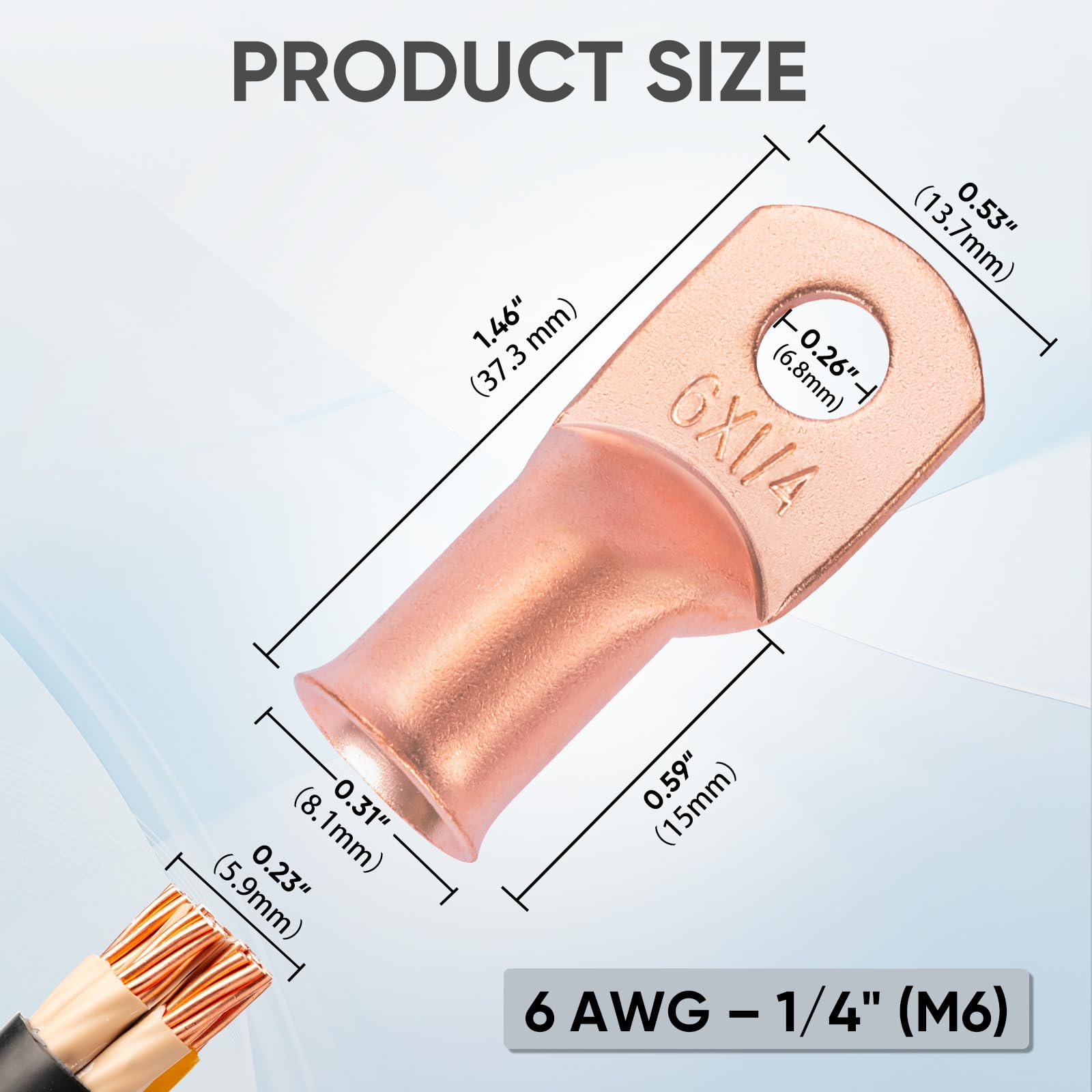Snapklik.com : TICONN 10PCS 6 Awg - 1/4" (M6) Battery Cable Ends, Heavy ...