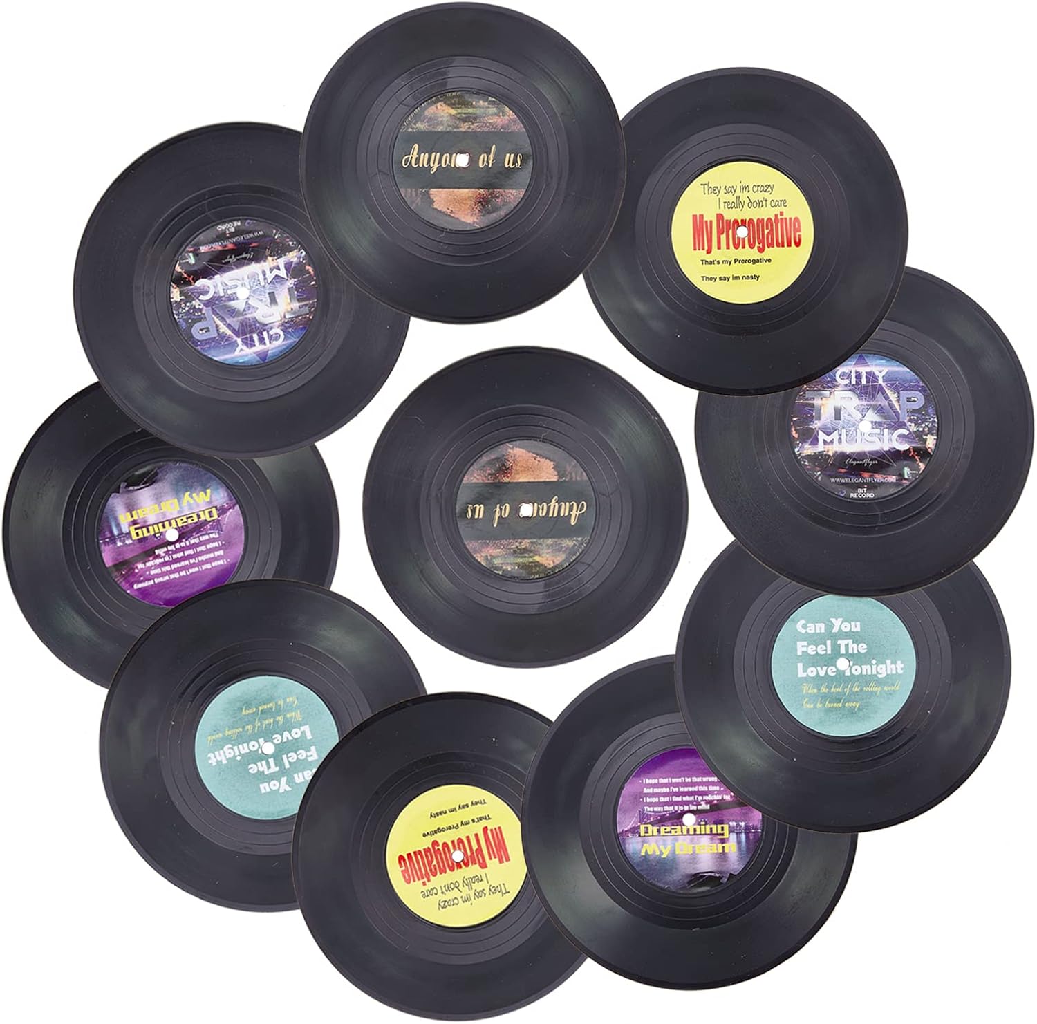 AMIJOUX 10 Pcs Vinyl Records Decor, Record Coasters for Drinks, Rock ...