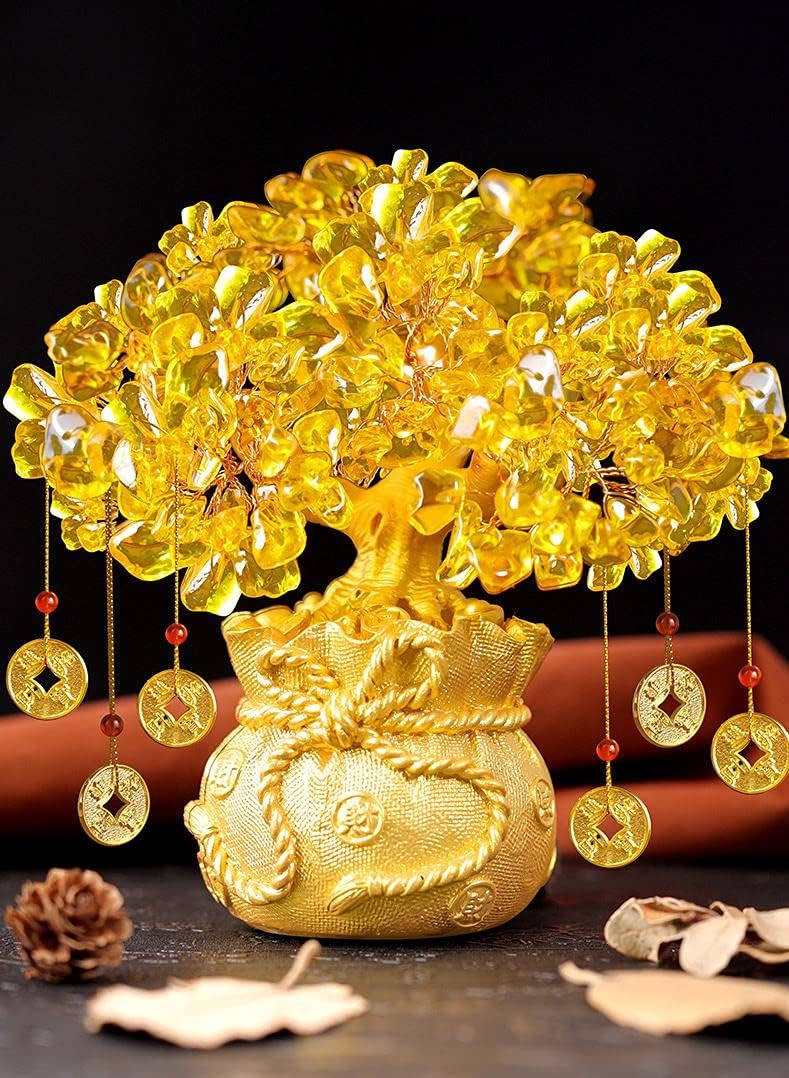Amazon.com: Colorsheng Feng Shui Yellow Quartz Crystal Tree, Bonsai ...