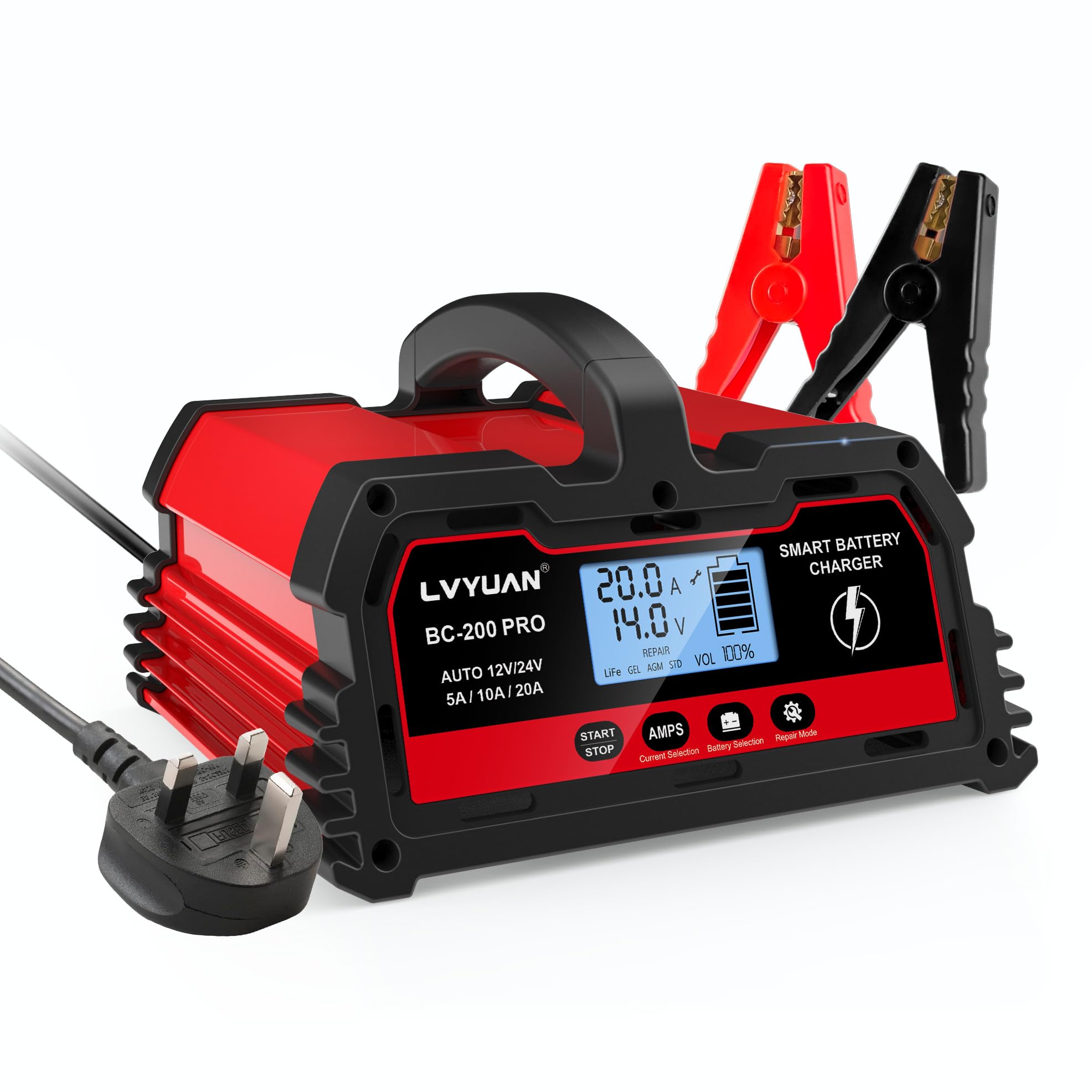 20Amp Car Battery Charger 12V /24V 10A /20A Intelligent Trickle Charger ...