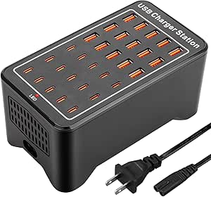 Amazon.com: Bloque de cargador USB ~ C, 150 W (30 A) 30 puertos (15 USB A y 15 puertos USB ~ C ...