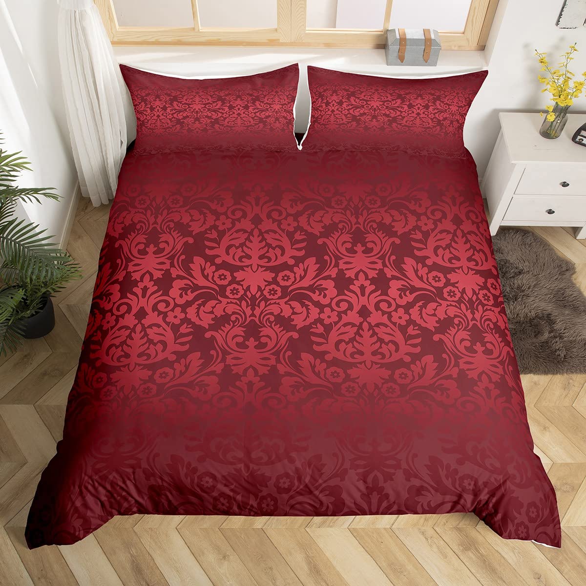 Amazon.com: Burgundy Gothic Comforter Cover Queen Vintage Paisley ...
