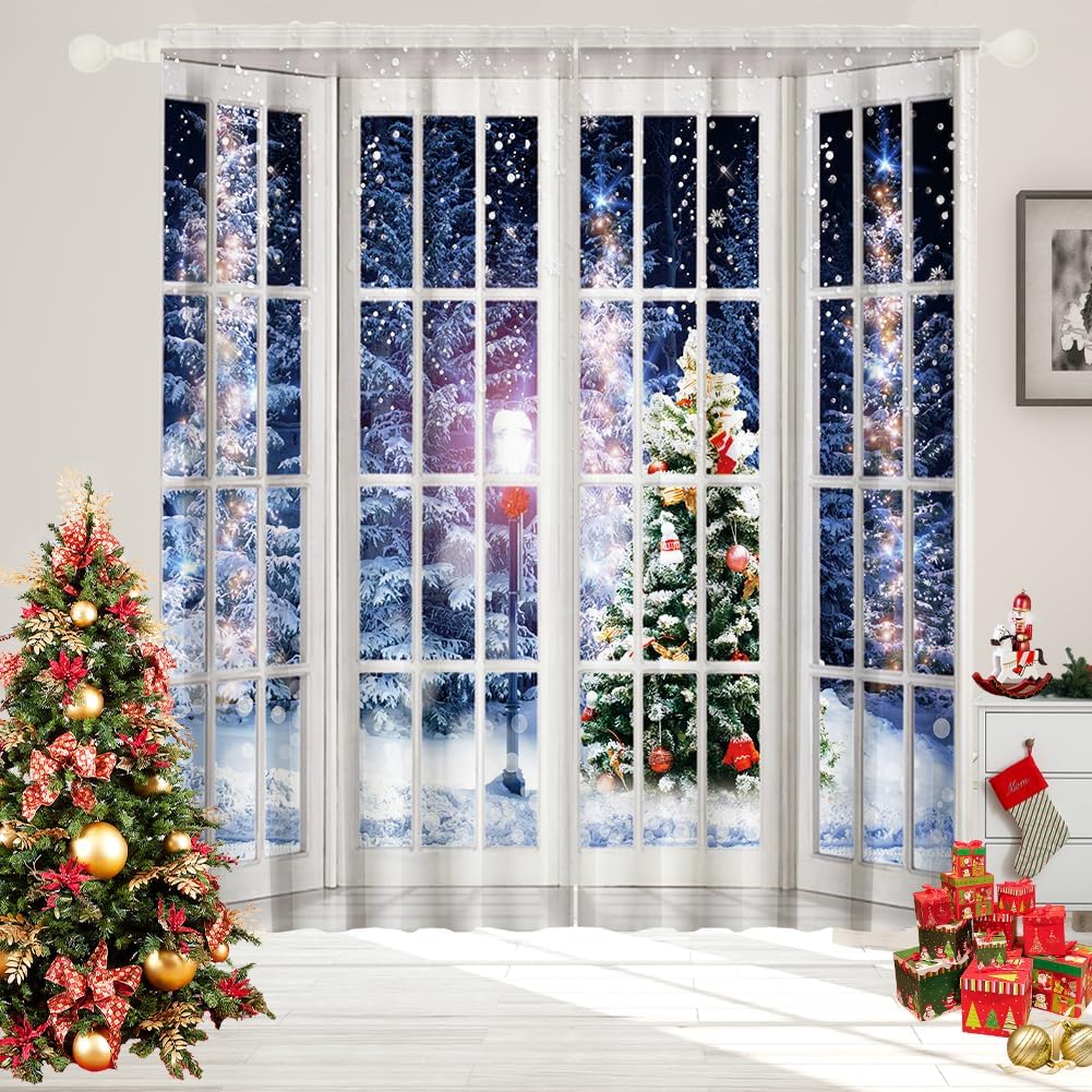 Amazon.com: Hilioens Winter Scenery Window Curtain for Bedroom ...