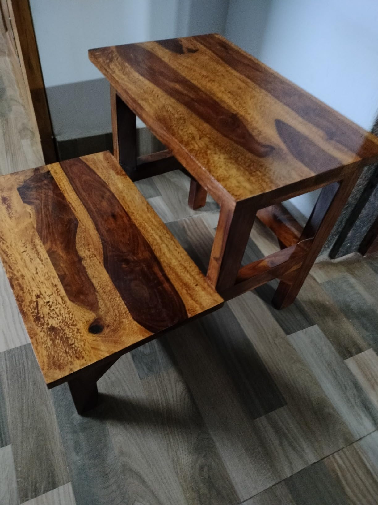 WELLBORN Solid Sheesham Wood 2 Step Stool for Kitchen | Wooden Foot ...