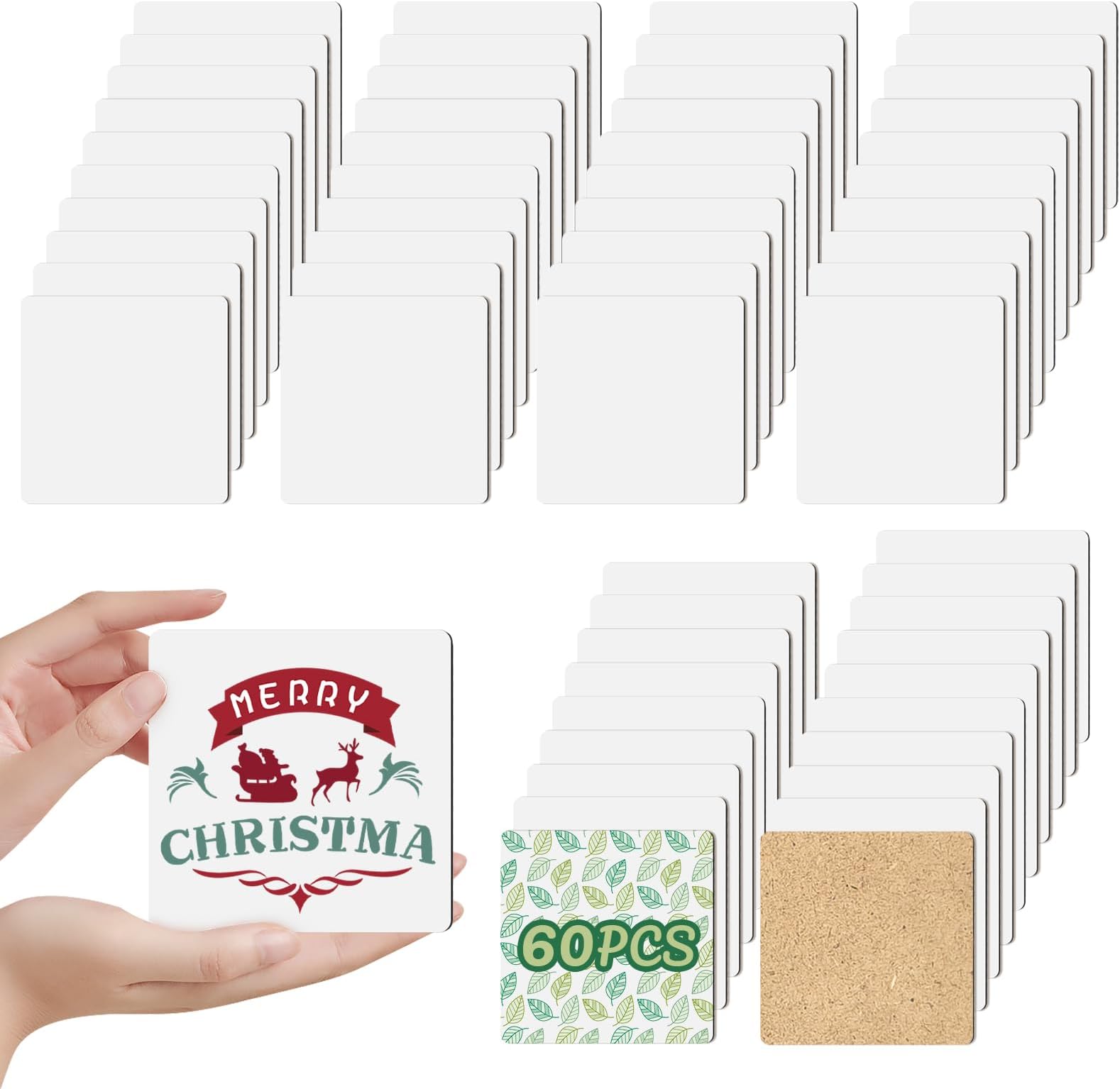 Amazon.com: 60 Pieces Sublimation Coasters Blanks Bulk Square MDF Wood ...