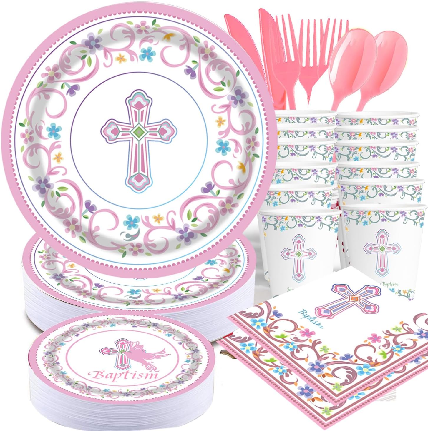 Amazon.com: Baptism Cross Plate - Communion Blue Dessert Paper Plates ...