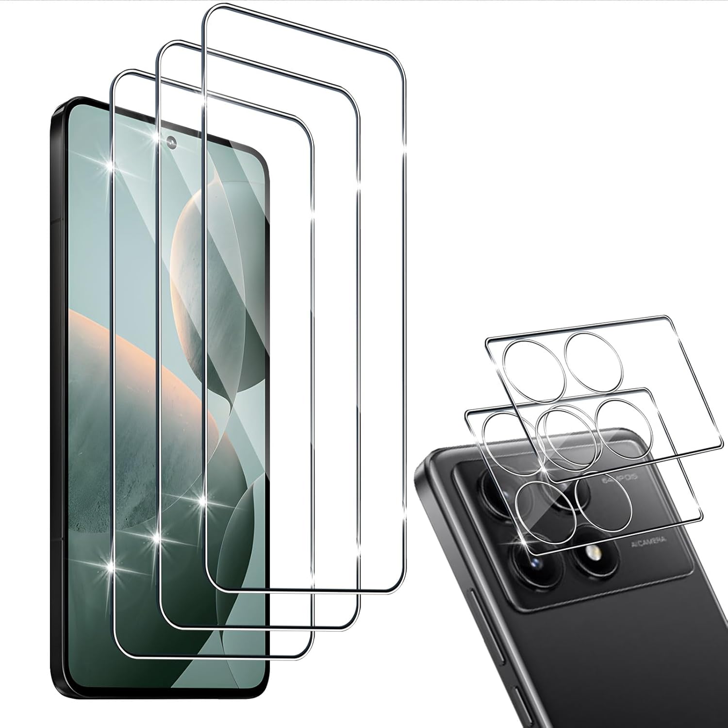 HidWee Screen Protector Compatibile con Xiaomi POCO X6 Pro 5G 3 Pezzi Vetro Temperato + 2 Pezzi ...