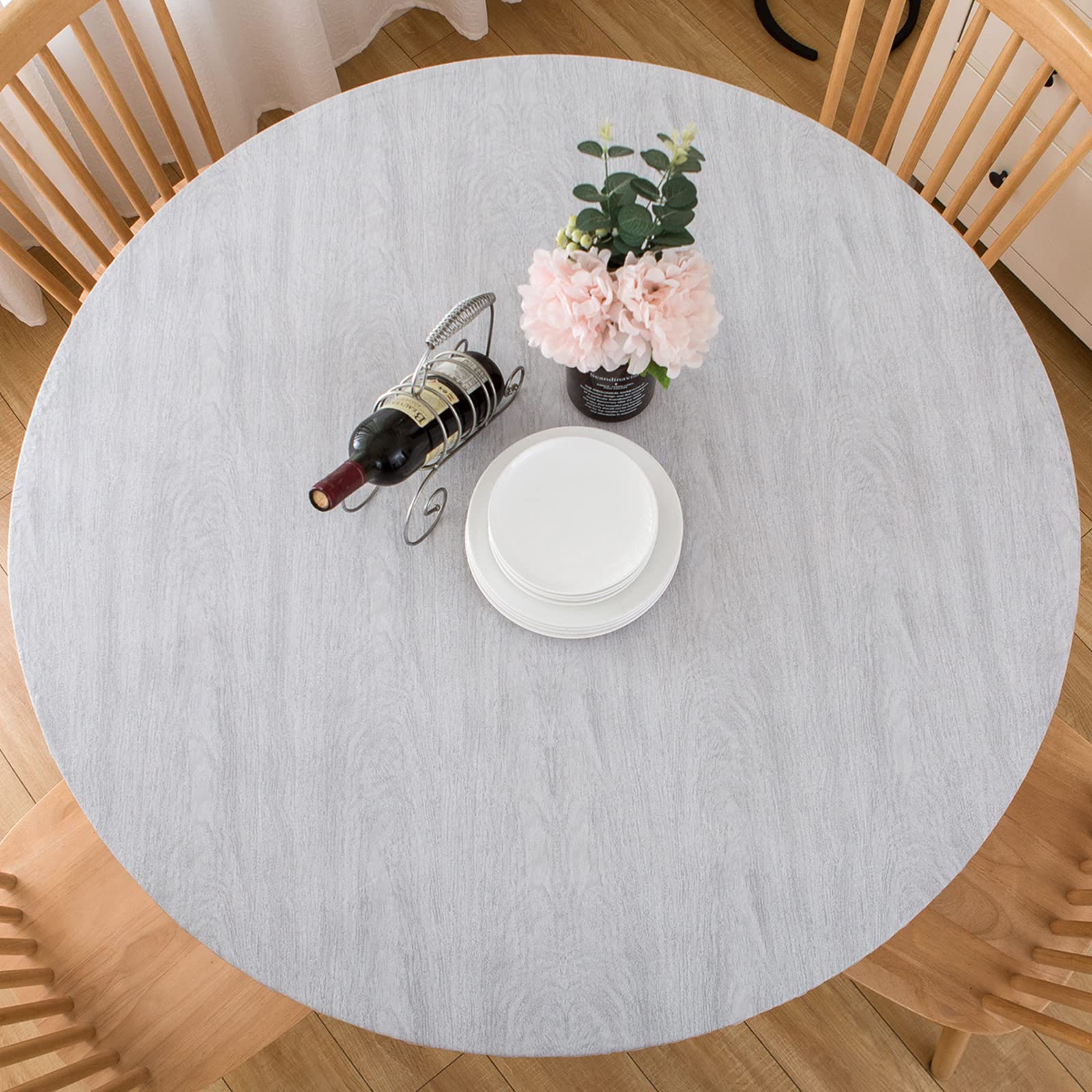 Amazon.com: Subakvo Round Vinyl Fitted Tablecloth, Waterproof Elastic ...