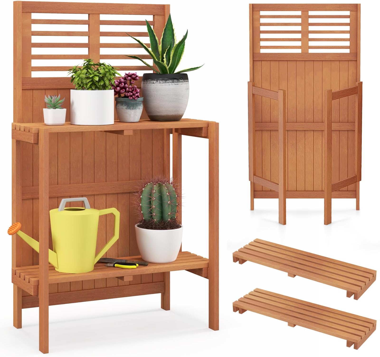 northbeam Folding Utility Table and Potting Bench, Natural Stained ...