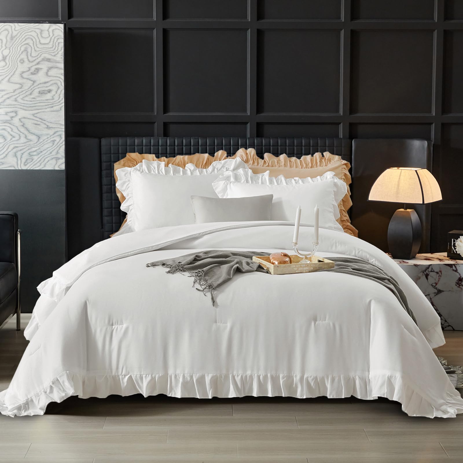 Ruffled Comforter Set Queen Size with Ruffle - 3 Pieces Warm Solid ...
