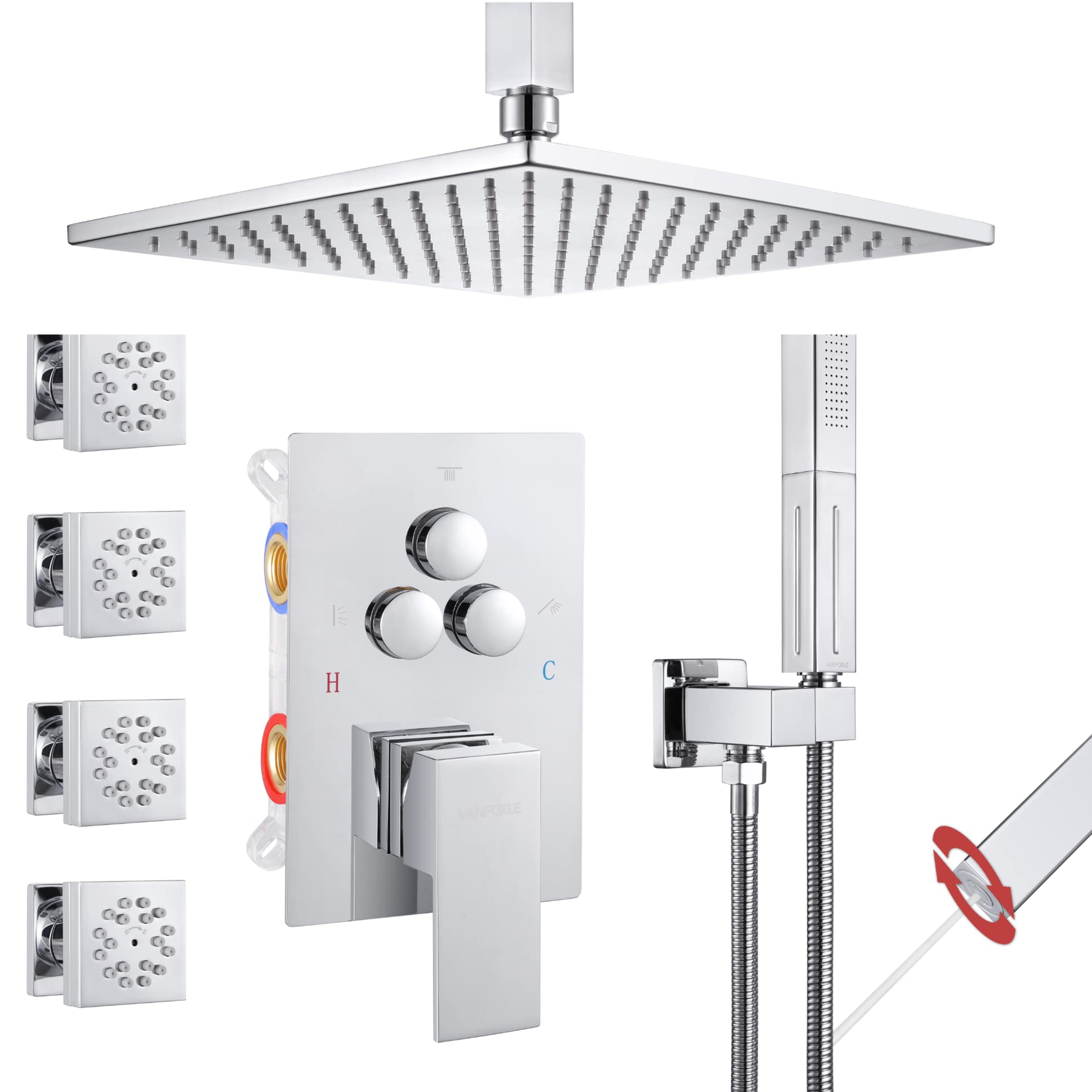 Snapklik.com : VANFOXLE Shower Faucet Set Chrome Shower System