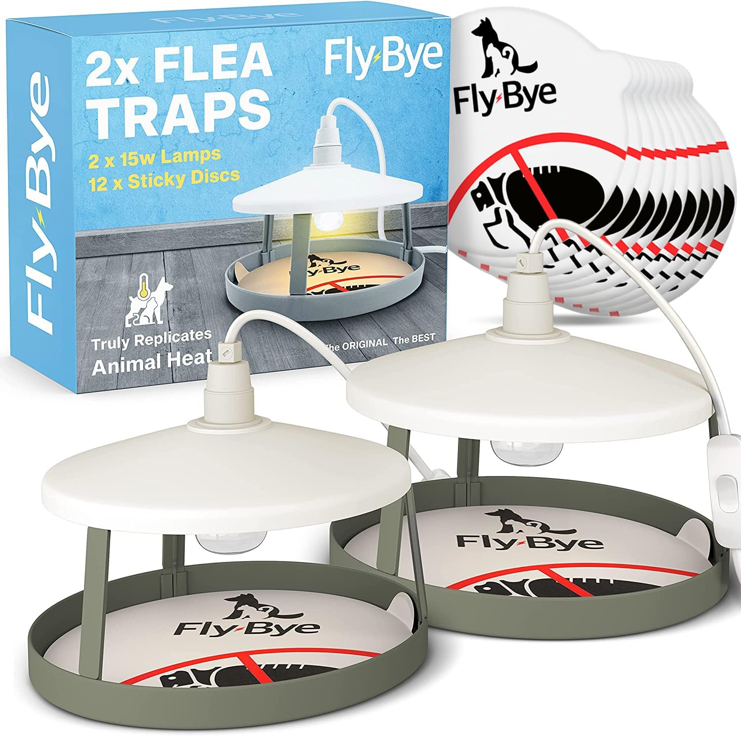 Fly-Bye Flea Trap Kit - 2x Flea Traps & 12 Sticky Discs - Flea Traps ...