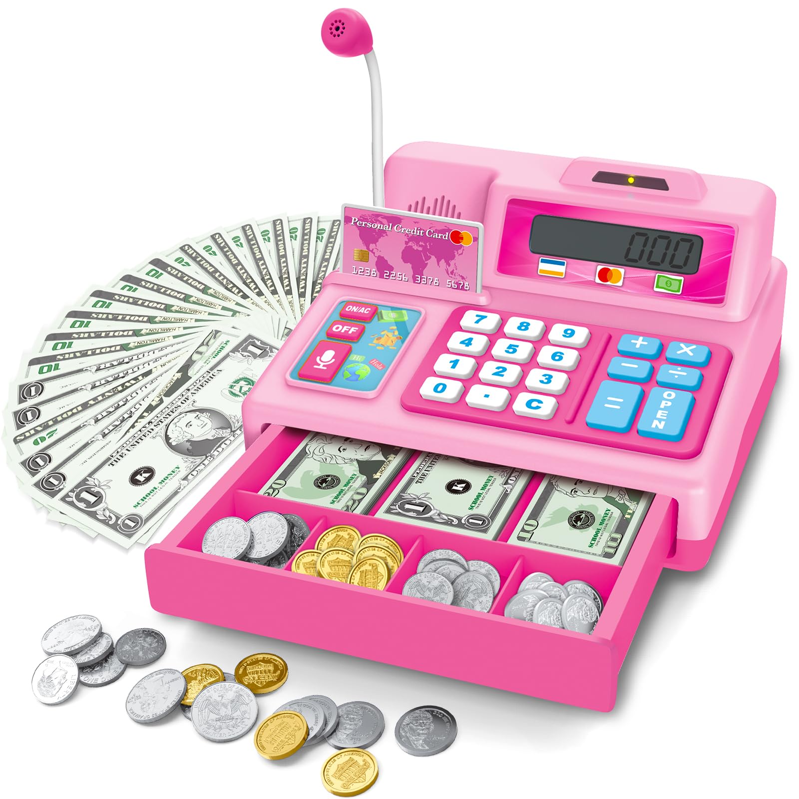 Amazon.com: BAODLON Pretend Play Calculator Cash Register - 73 Pcs Pink ...