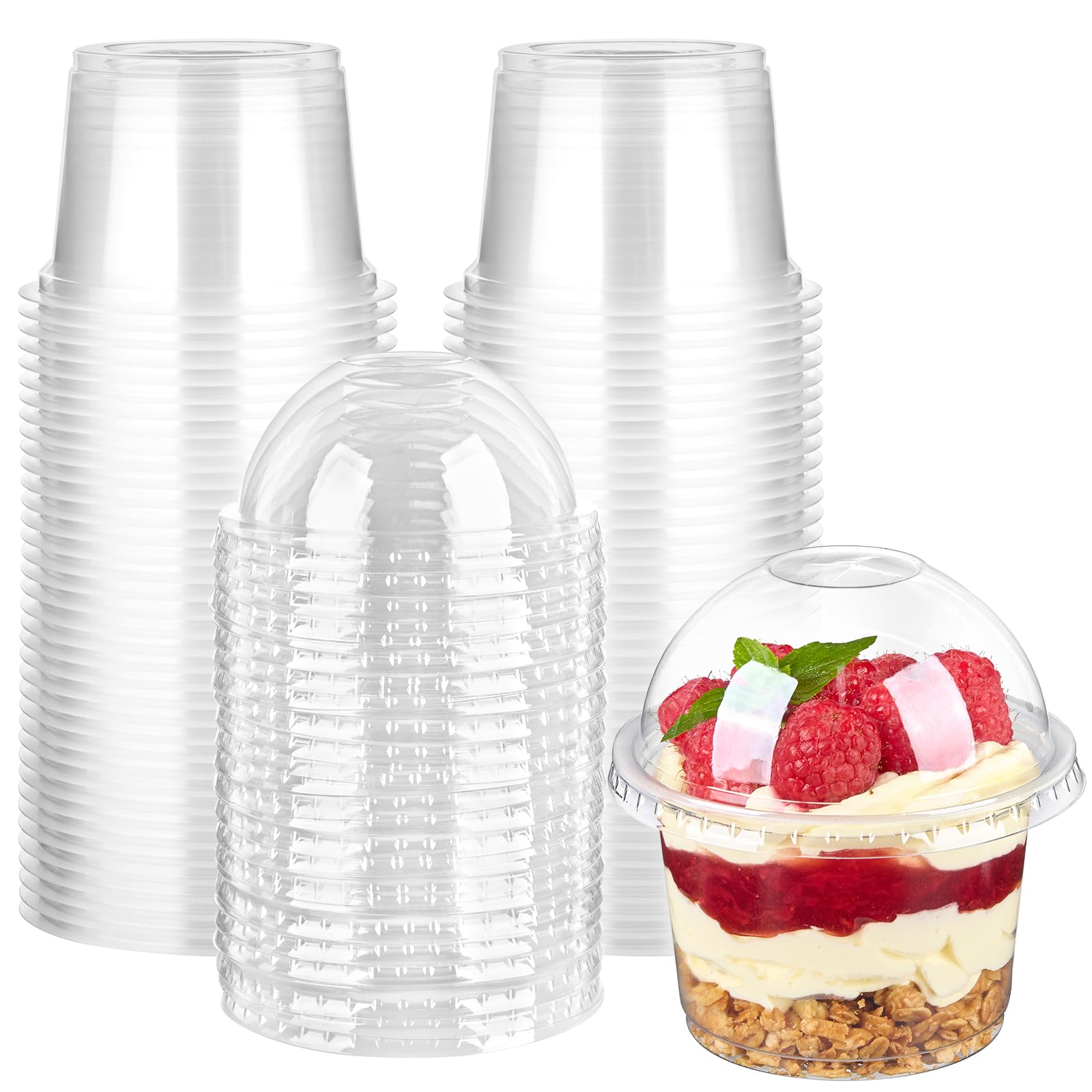 Amazon.com | TOFLEN 50 Pack 8oz Clear Plastic Dessert Cups with Dome ...