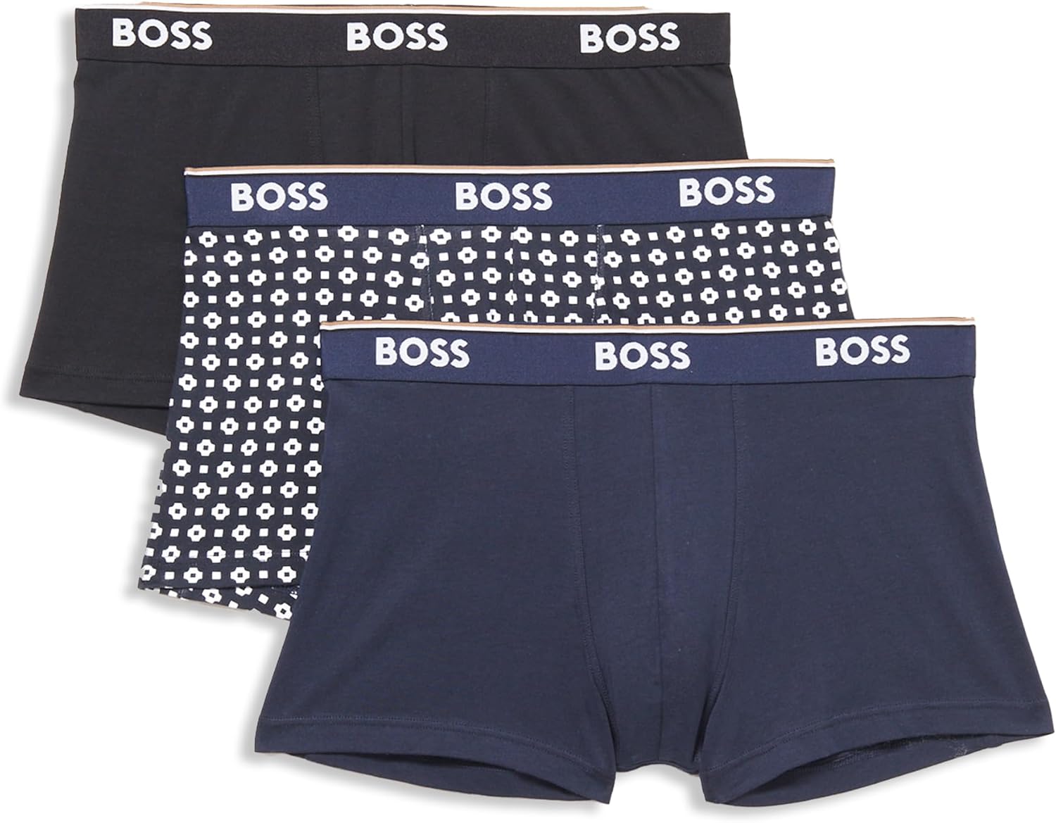 BOSS Men's 3-Pack Multi Design Bold Logo Trunks