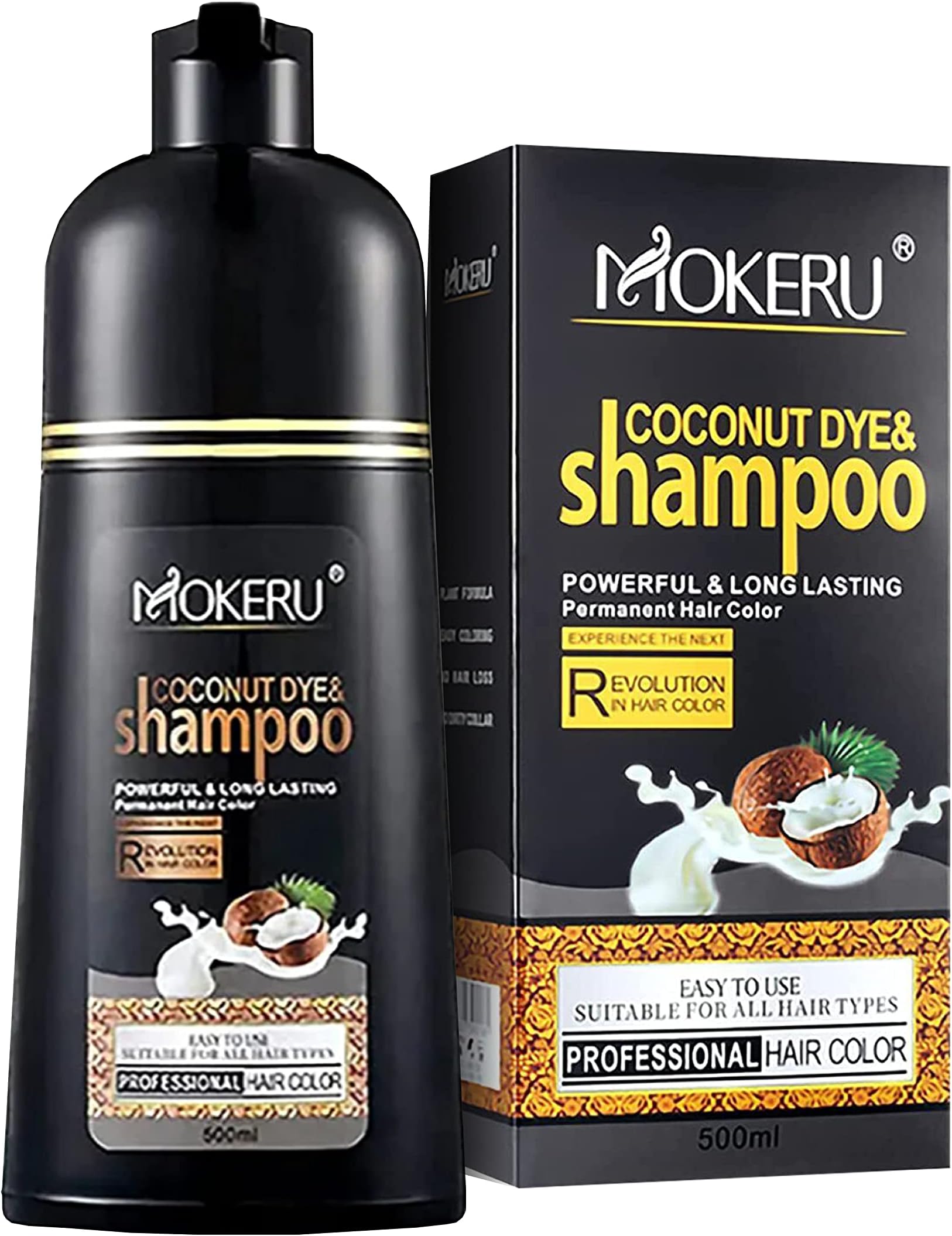 Amazon.com : MOKERU Instant Coconut Black Hair Dye Shampoo for Men and ...