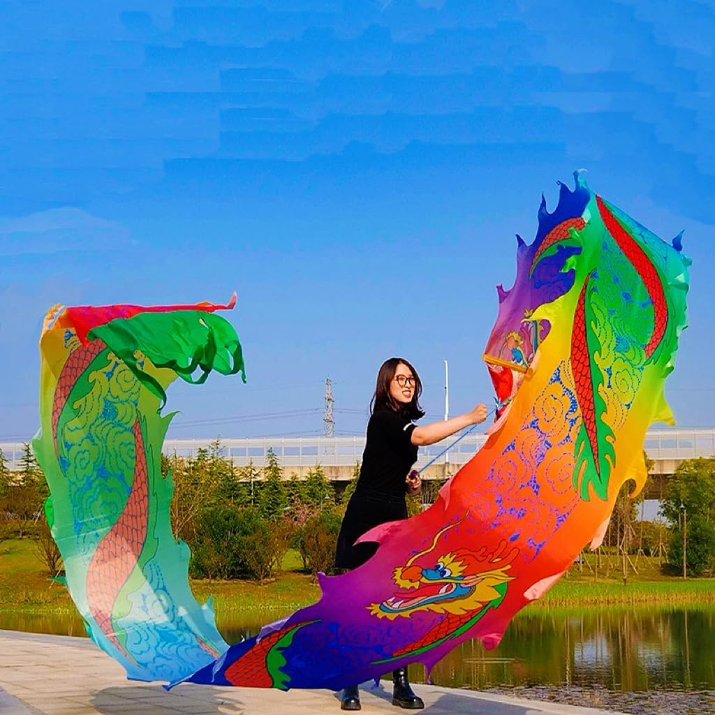 Amazon.com: 19.6 FT(6 Meters) Rainbow Ribbon Dragon Dance Poi, Outdoor ...
