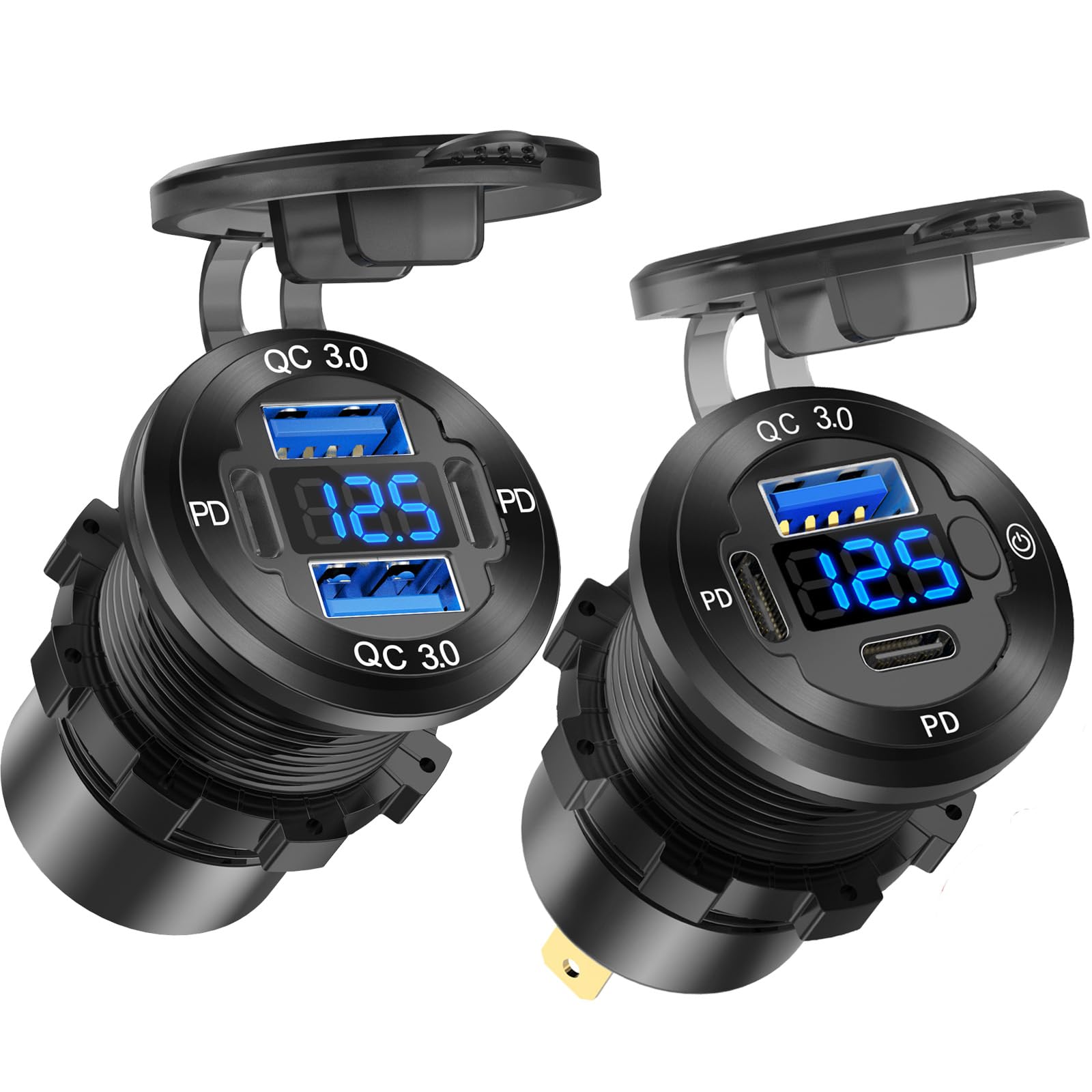 Amazon.com: 12V USB Car Socket Round USB C 12V Outlet,78W Dual PD & QC Multiple USB Port for Car ...