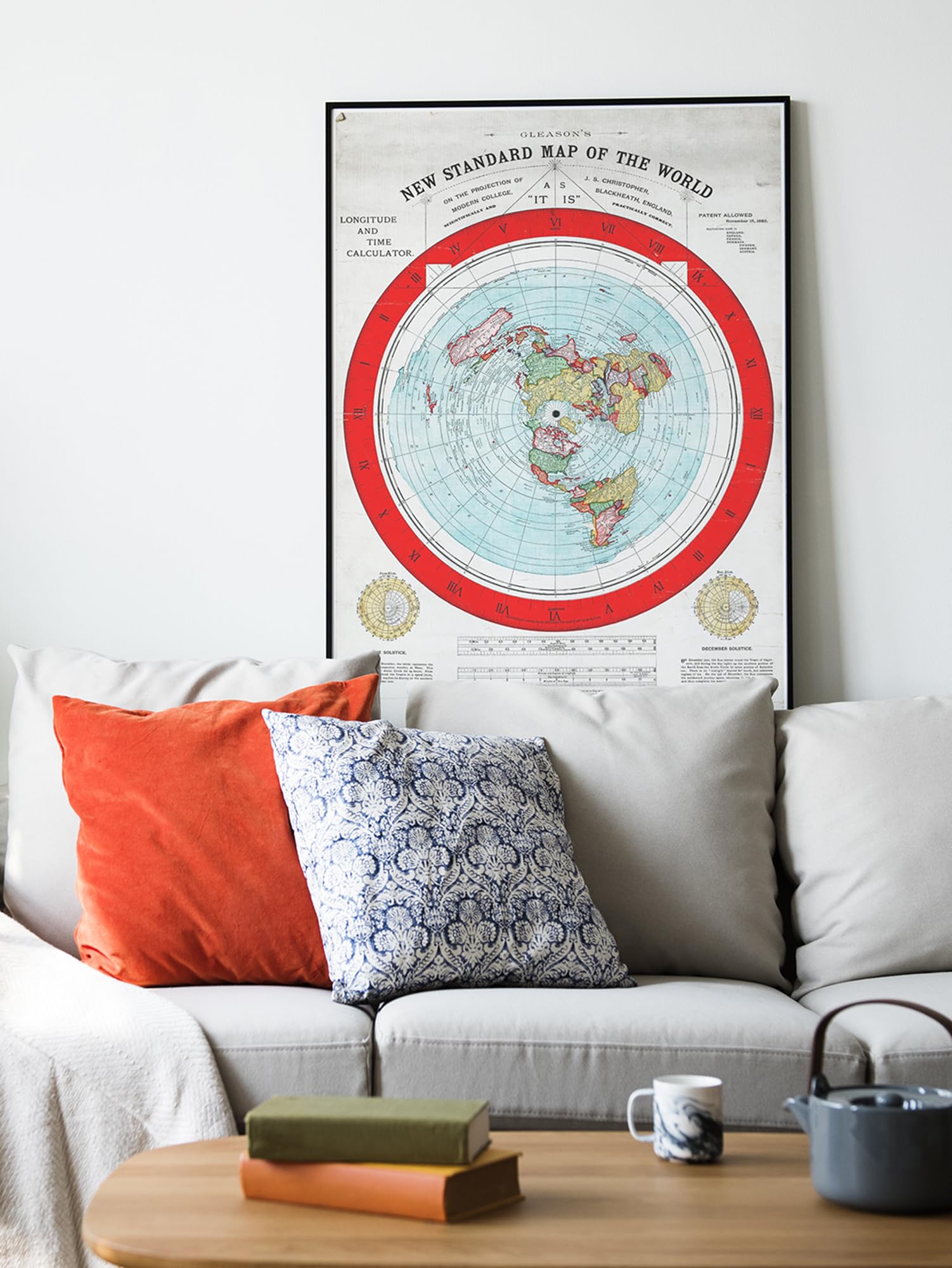 Unframed 1892 Flat Earth Map Of The World Alexander Gleasons ...