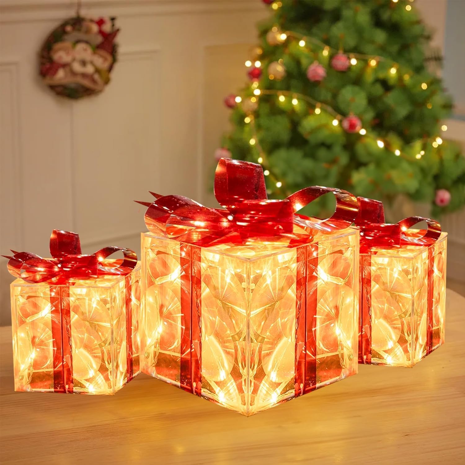 Amazon.com: Set of 3 Christmas Lighted Gift Boxes Decorations, Pre-lit ...