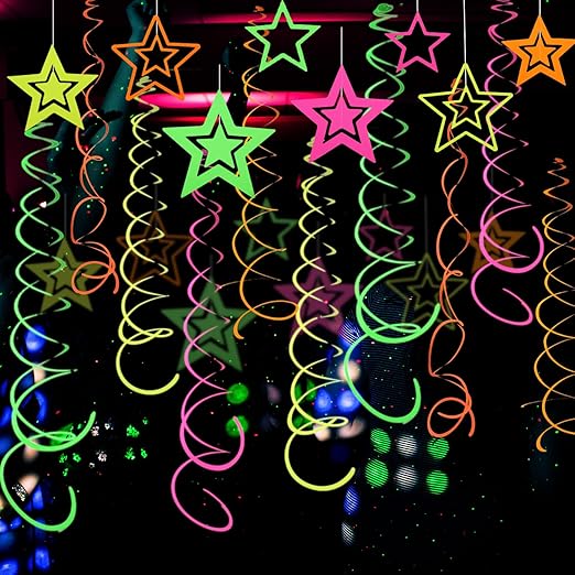 Amazon.com: 54 Pieces UV Hanging Swirl Paper Star Garlands Neon ...